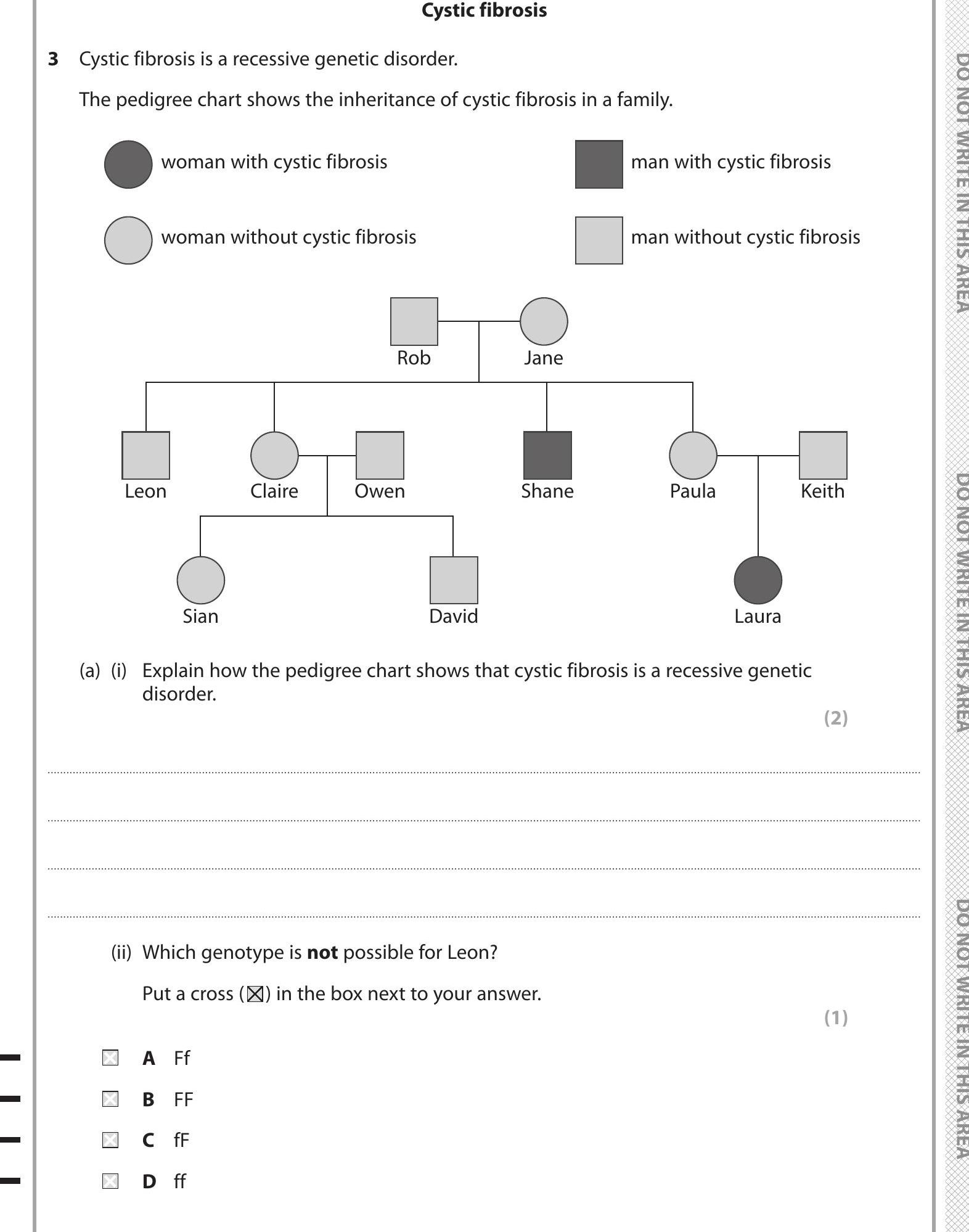 GCSE Edexcel Biology Genetic Diagrams: Cystic fibrosis is a recessive g