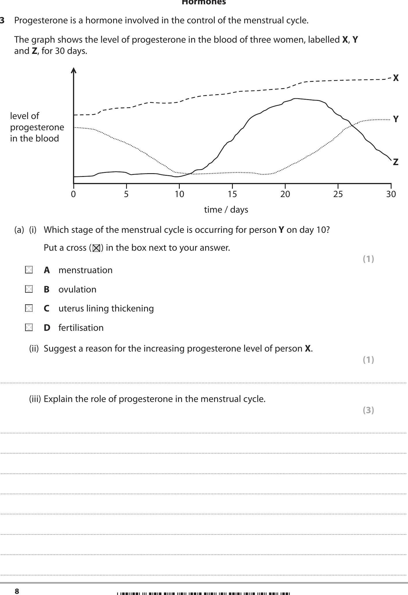 GCSE Edexcel Biology Hormones: Progestorone is a hormone involv