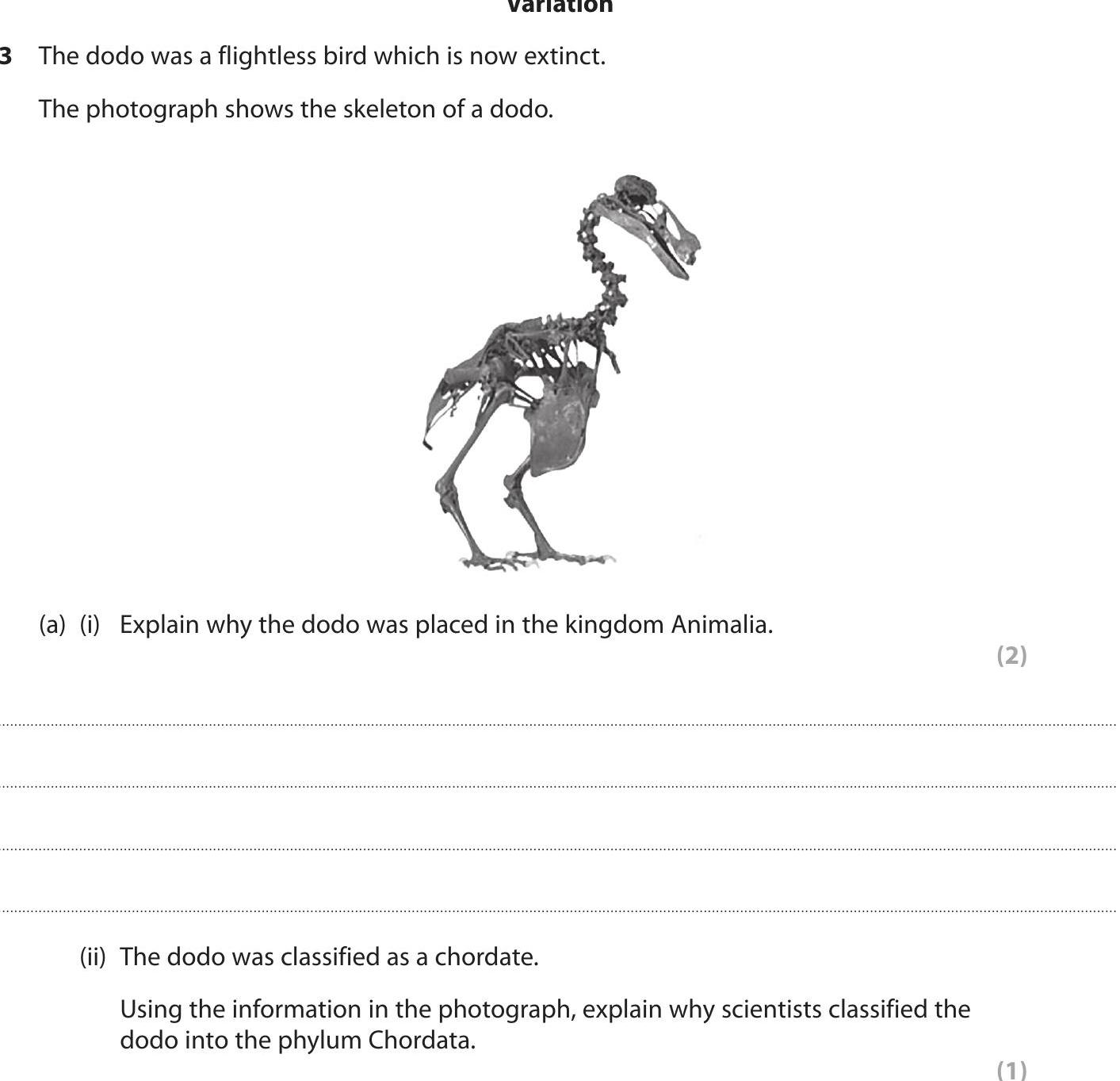 GCSE Edexcel Biology Classification: The dodo was a flightless bird w