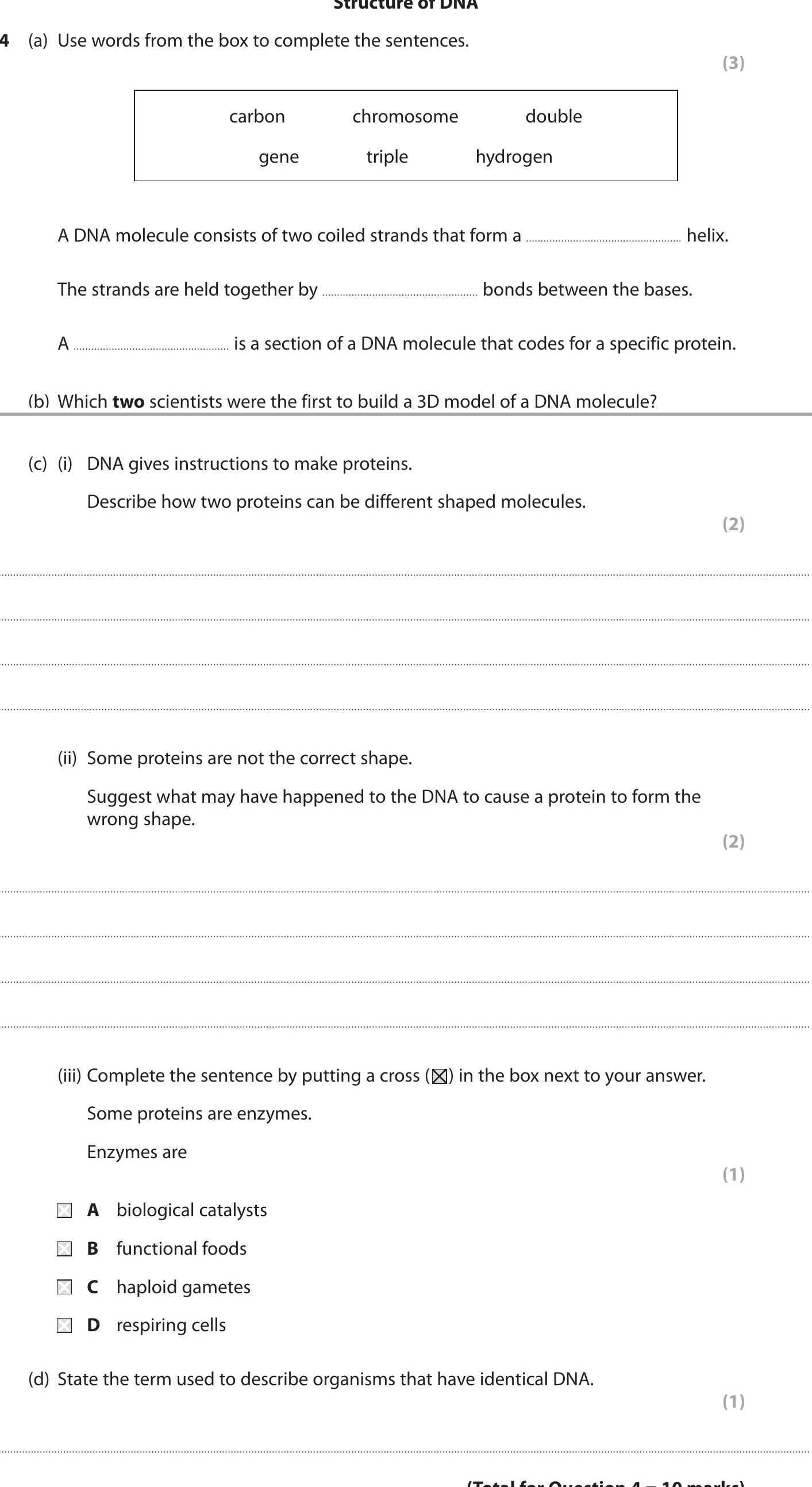 GCSE Edexcel Biology DNA - Deoxyribose Nucleic Acid: Use words from the ...