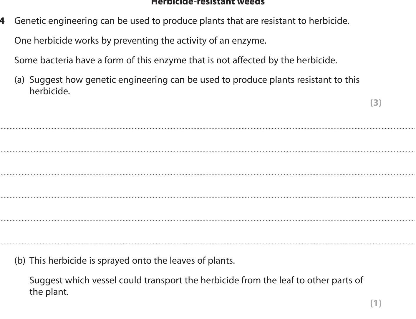 GCSE Edexcel Biology Transport in plants: Genetic engineering can be used