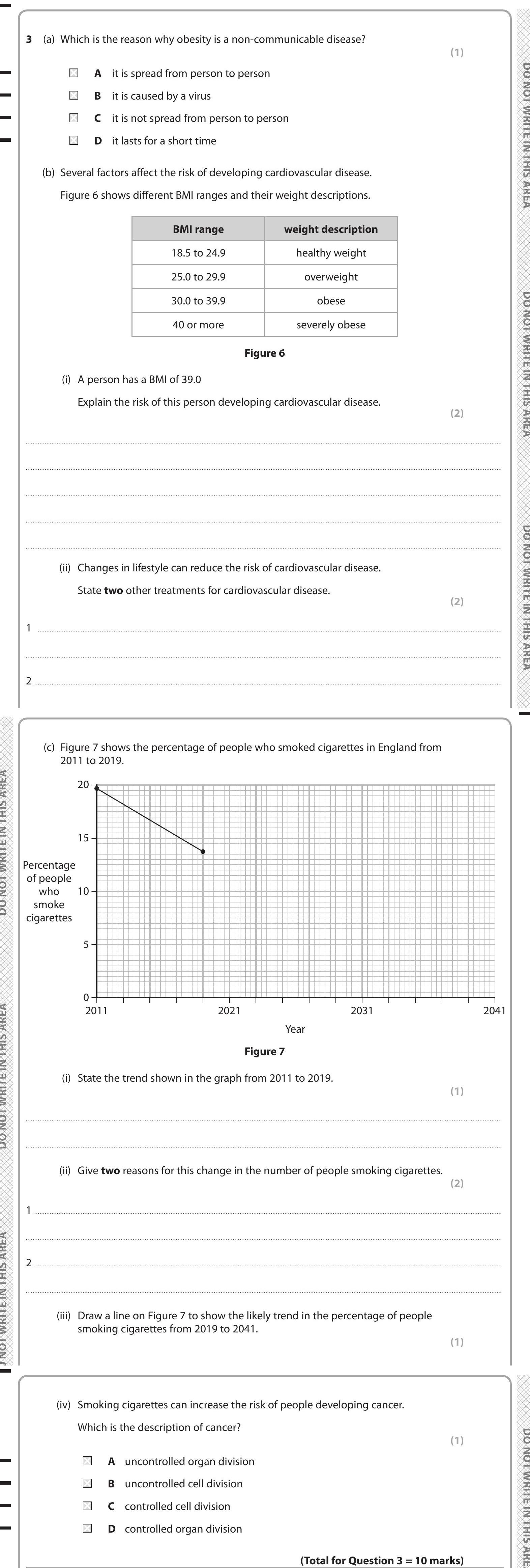 GCSE Edexcel Biology Combined Science Measures of obesity: 3. (a) Which ...