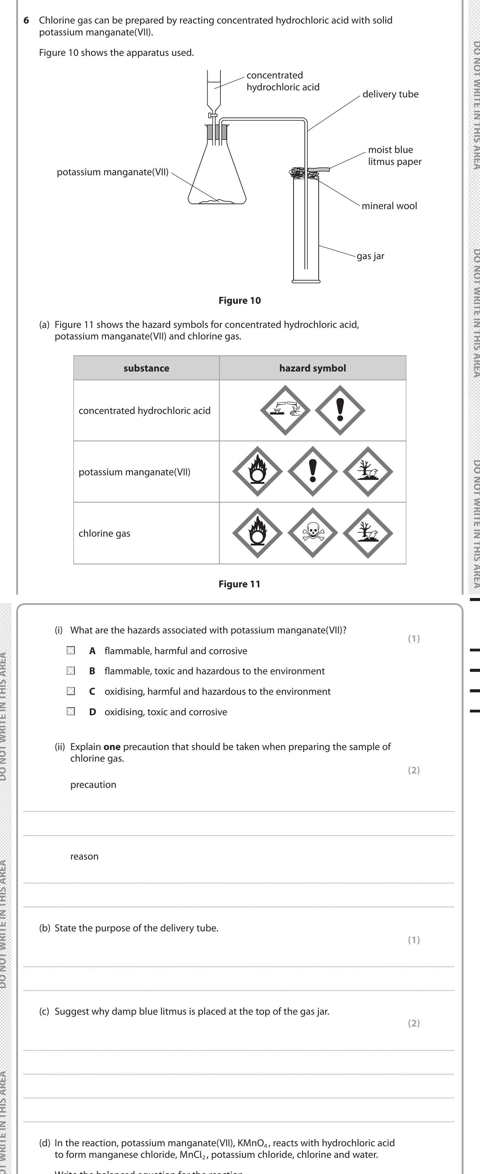 GCSE Edexcel Chemistry Identifying gases: Chlorine gas can be prepared by