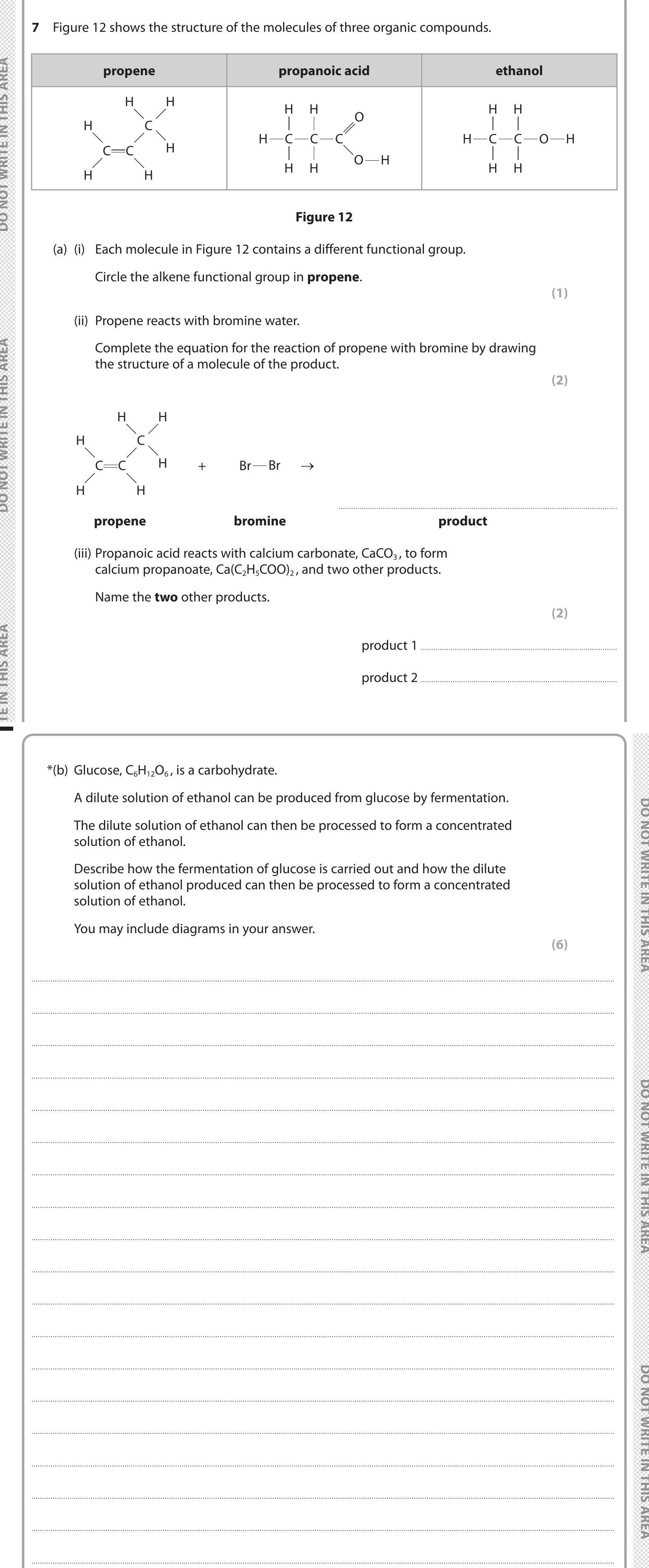 GCSE Edexcel Chemistry Alcohols: 7 Figure 12 shows the structure