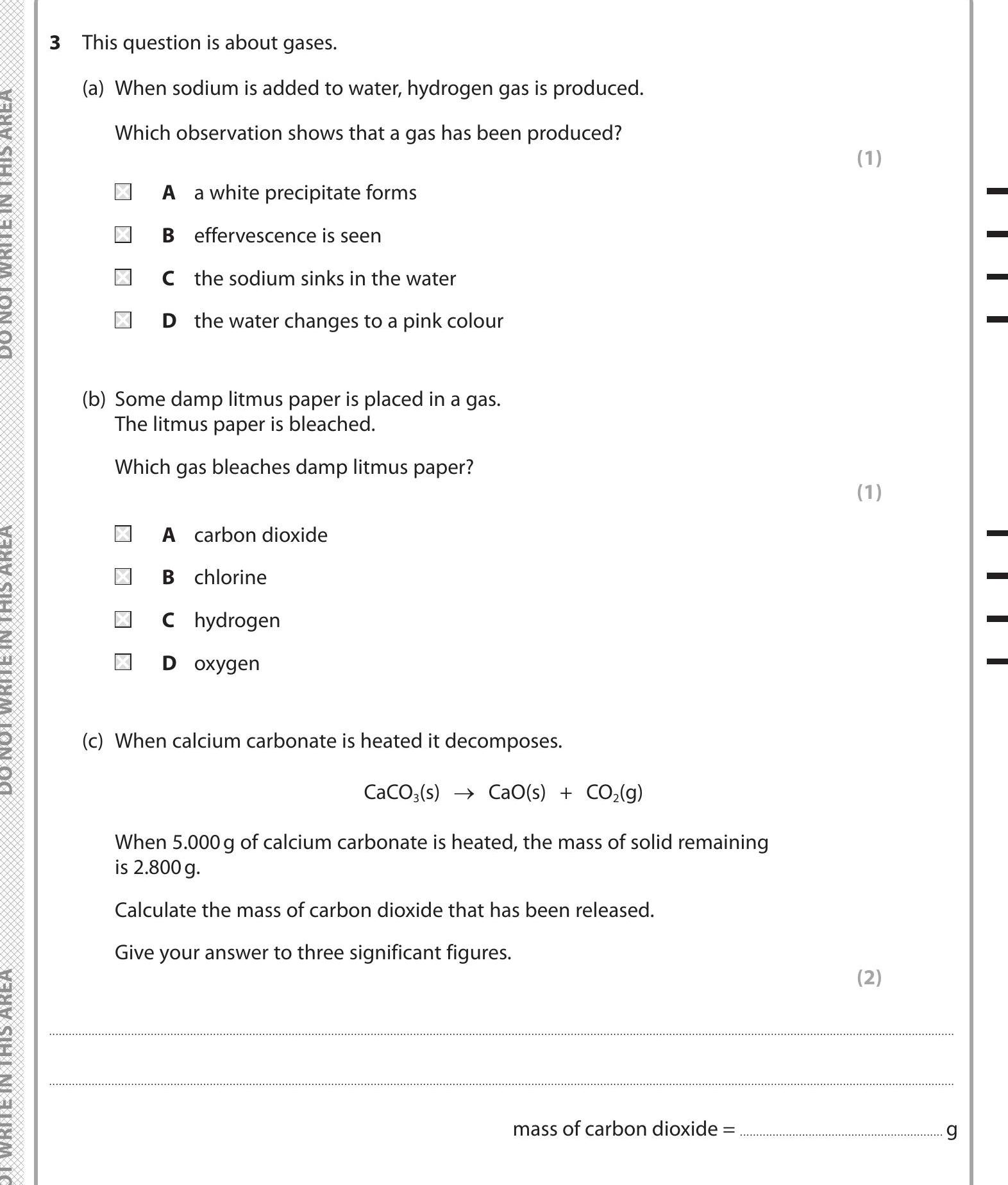GCSE Edexcel Chemistry Identifying gases: This question is about gases.