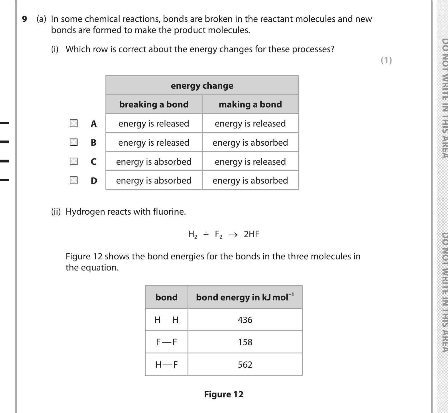 GCSE Edexcel Chemistry Endothermic and exothermic reactions: 9 (a) In ...