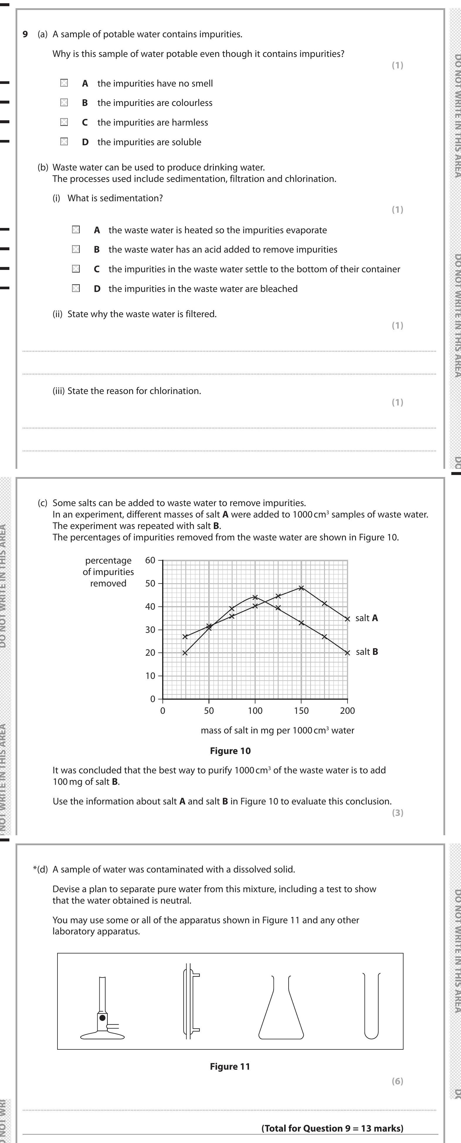 GCSE Edexcel Chemistry Water treatment: A sample of potable water contai