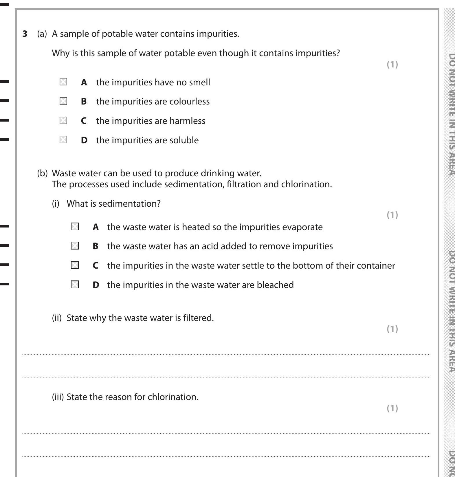 GCSE Edexcel Chemistry Water treatment: A sample of potable water contai