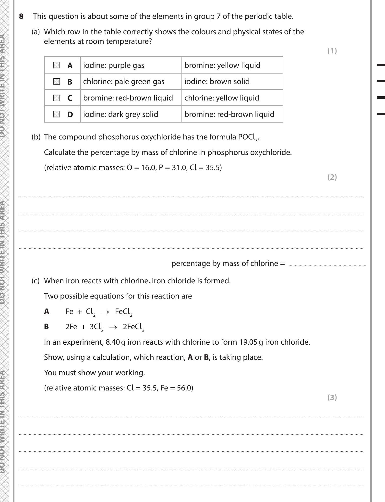GCSE Edexcel Chemistry Halogen displacement reactions: This question is ...