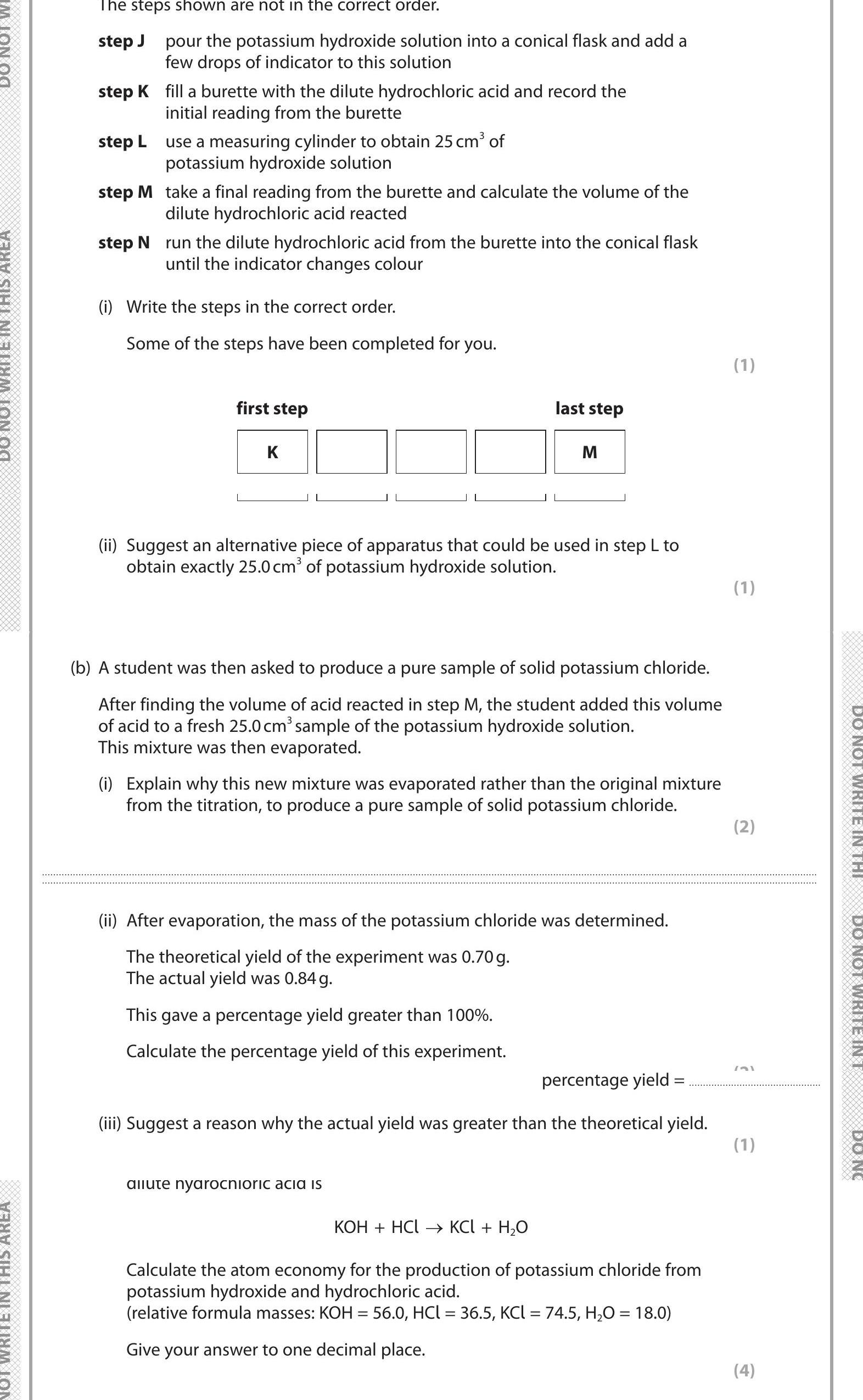 GCSE Edexcel Chemistry Titrations: step J pour the potassium hydr