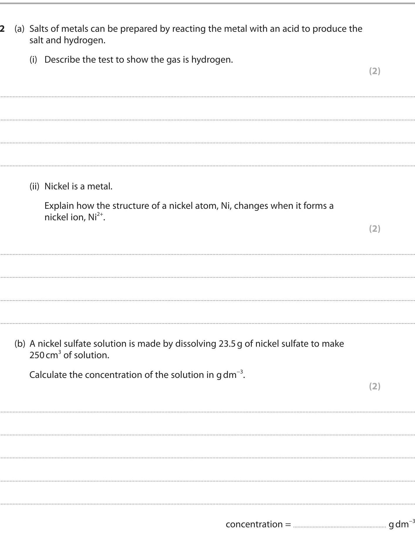 GCSE Edexcel Chemistry Identifying gases: Salts of metals can be prepared