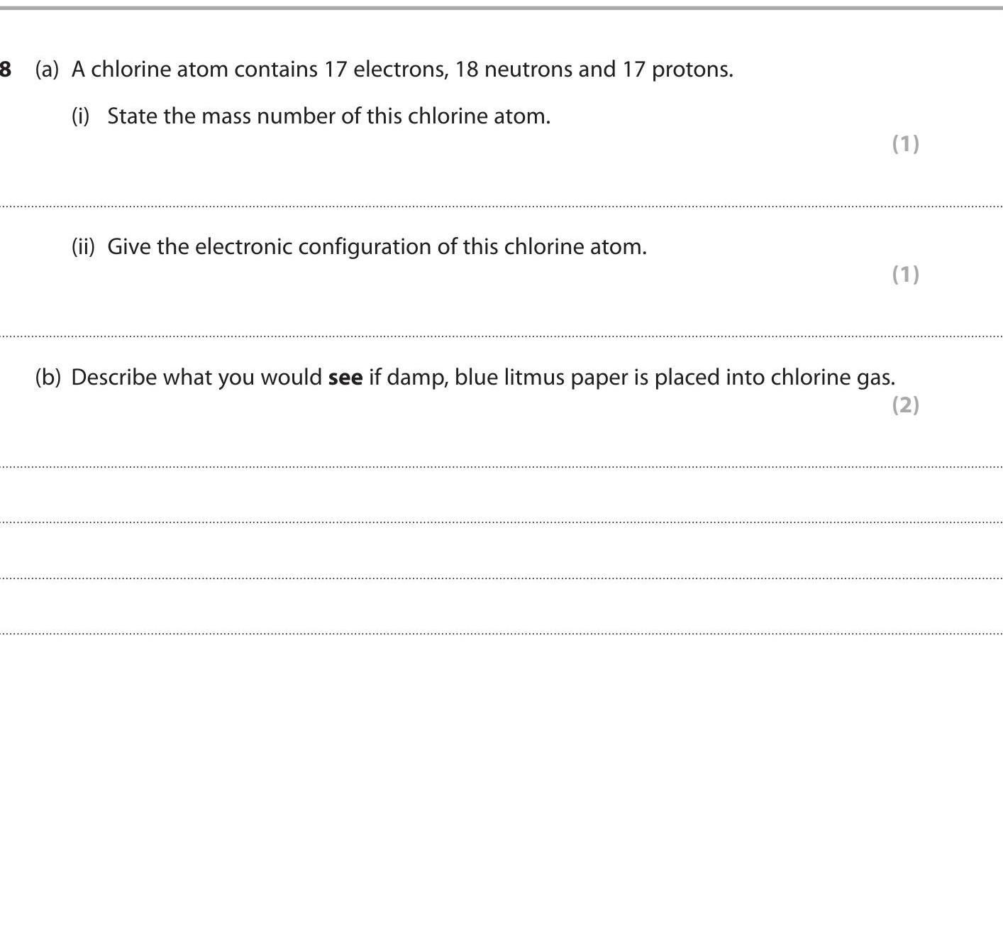 GCSE Edexcel Chemistry Relative atomic mass: (a) A chlorine atom ...