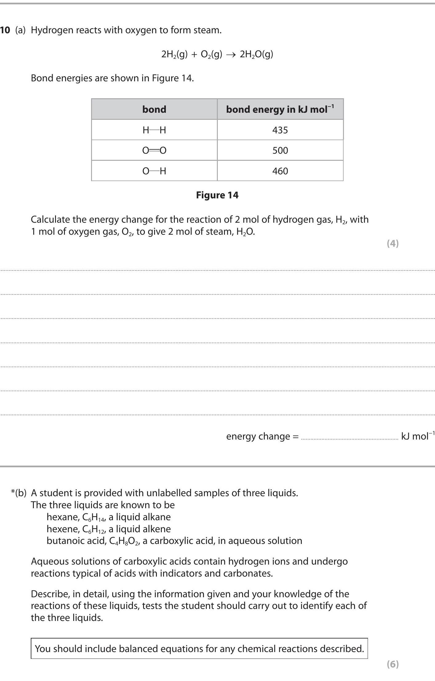 GCSE Edexcel Chemistry Bond energies: Hydrogen reacts with oxygen to f