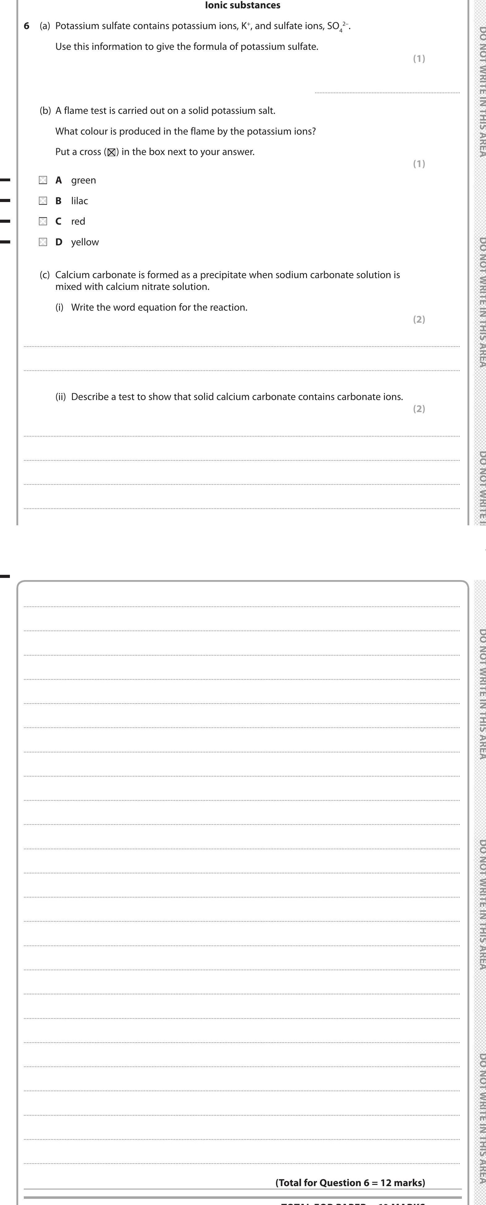 GCSE Edexcel Chemistry Ionic bonding: 6 (a) Potassium sulfate contains