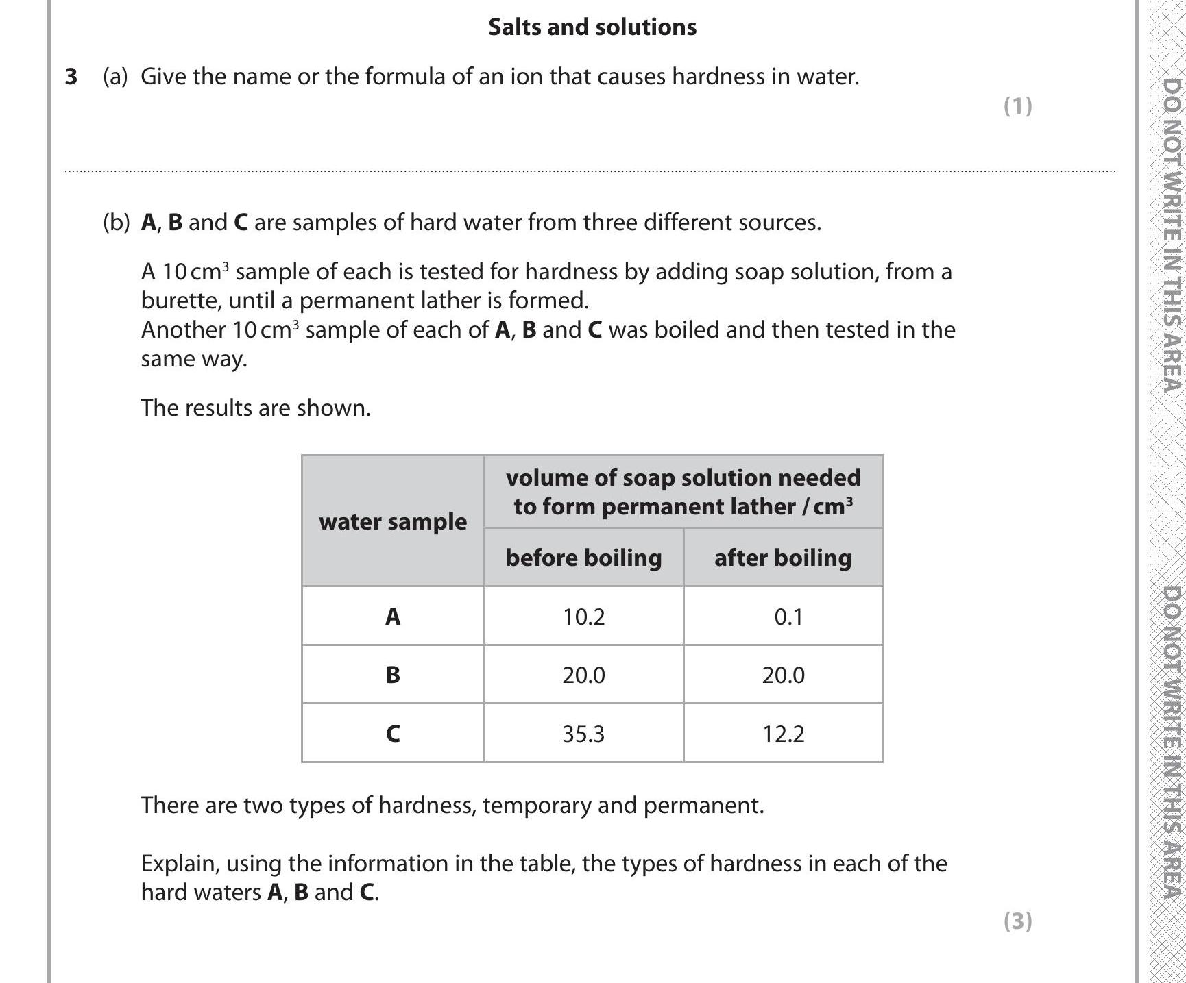 GCSE Edexcel Chemistry Water: 3 (a) Give the name or the formu