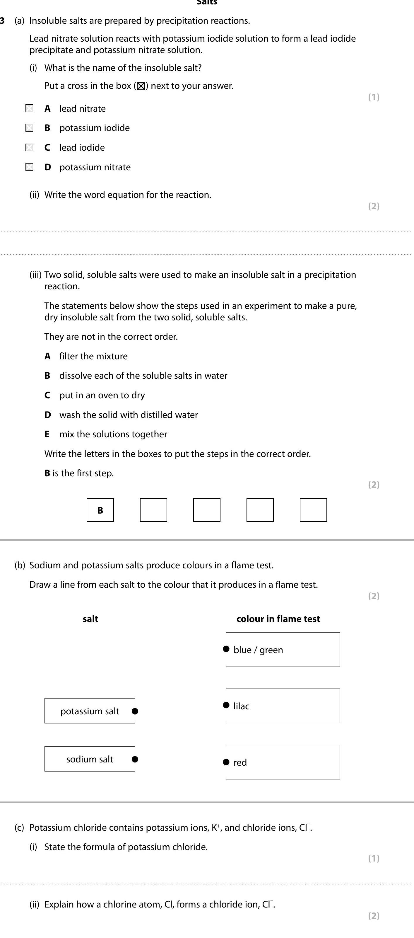 GCSE Edexcel Chemistry Ionic Compounds: Insoluble salts are prepared by