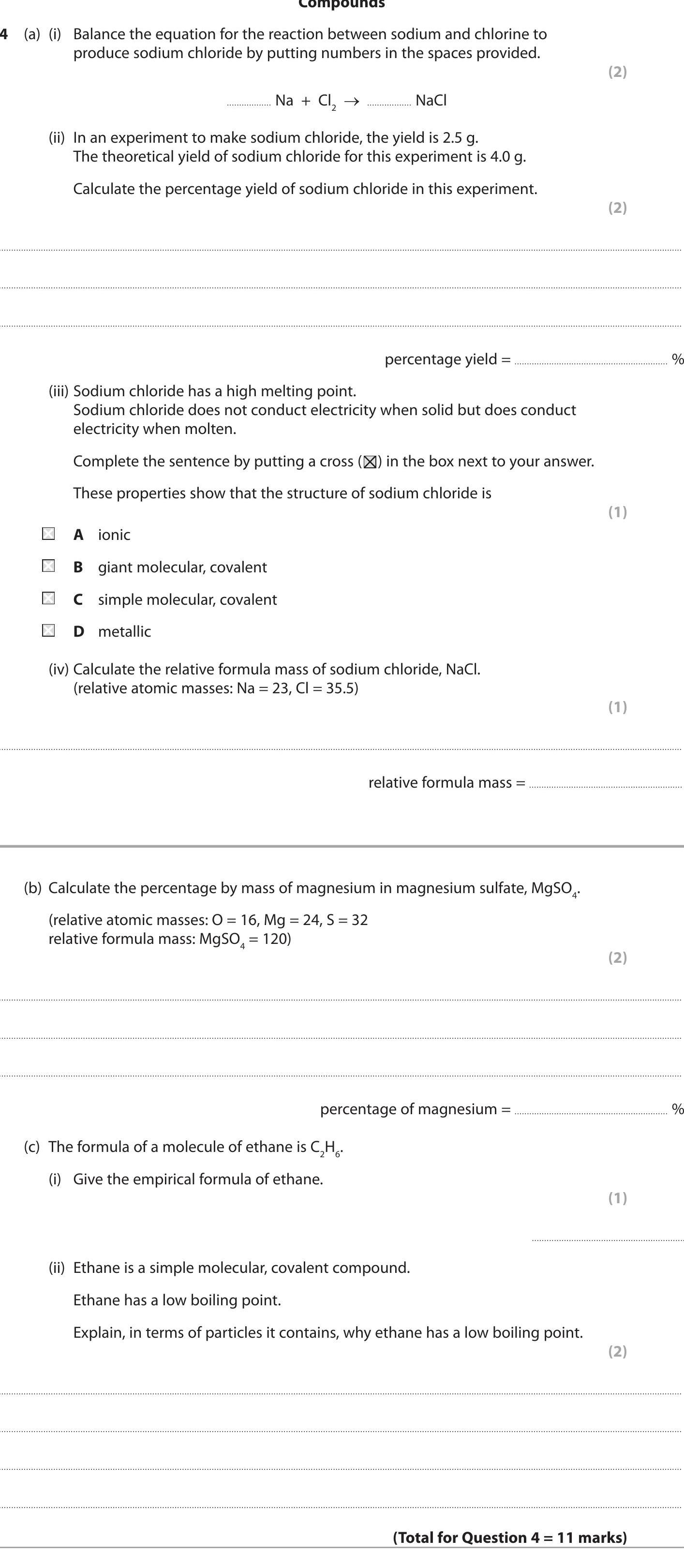 GCSE Edexcel Chemistry Ionic bonding: 4 (a) (i) Balance the equation f