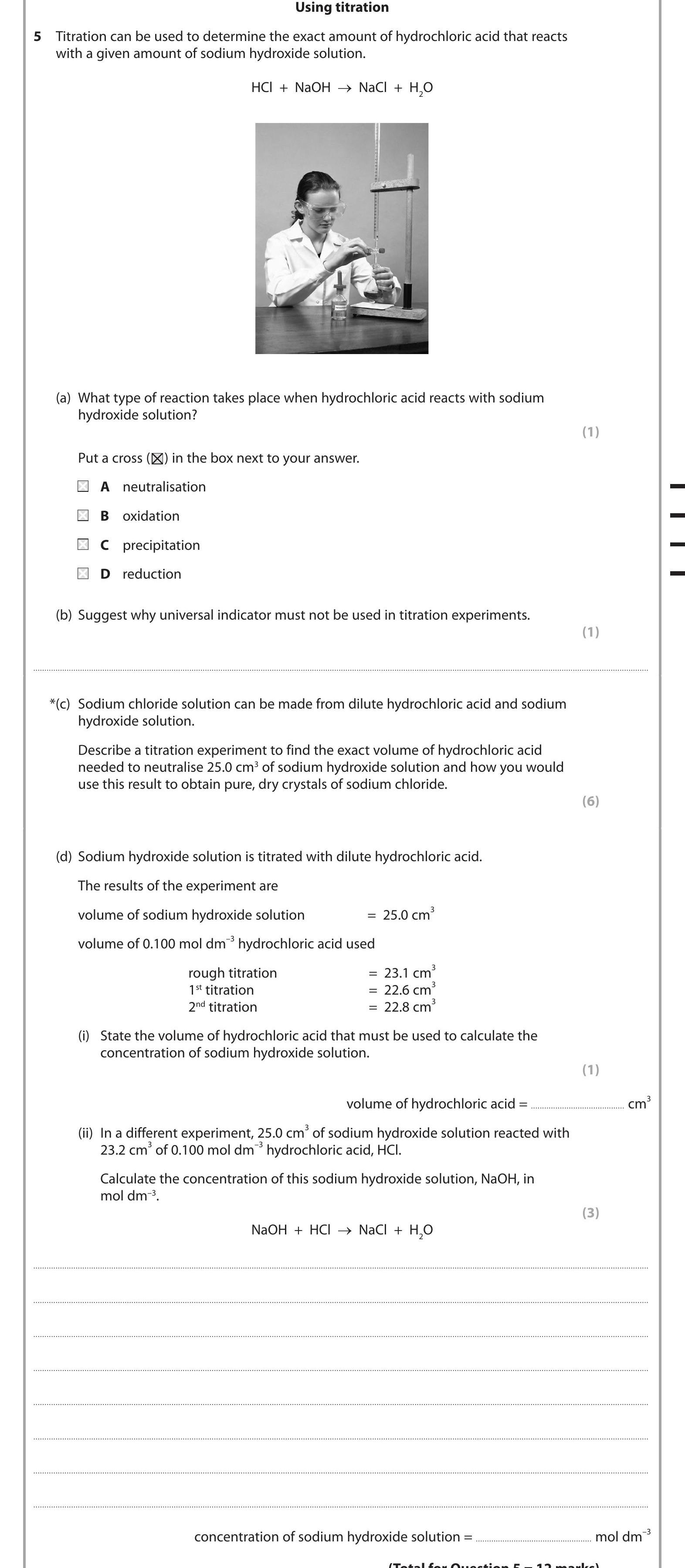 GCSE Edexcel Chemistry Titrations: Titration can be used to determi