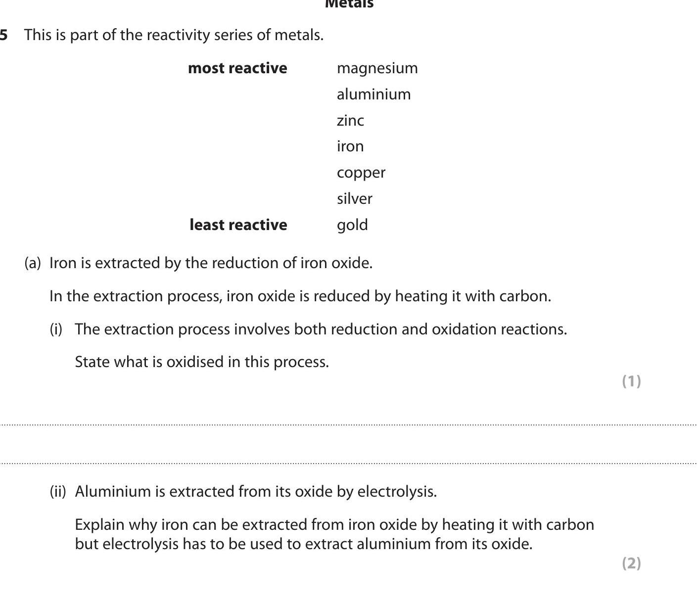 GCSE Edexcel Chemistry Extracting metals using carbon: Iron is ...