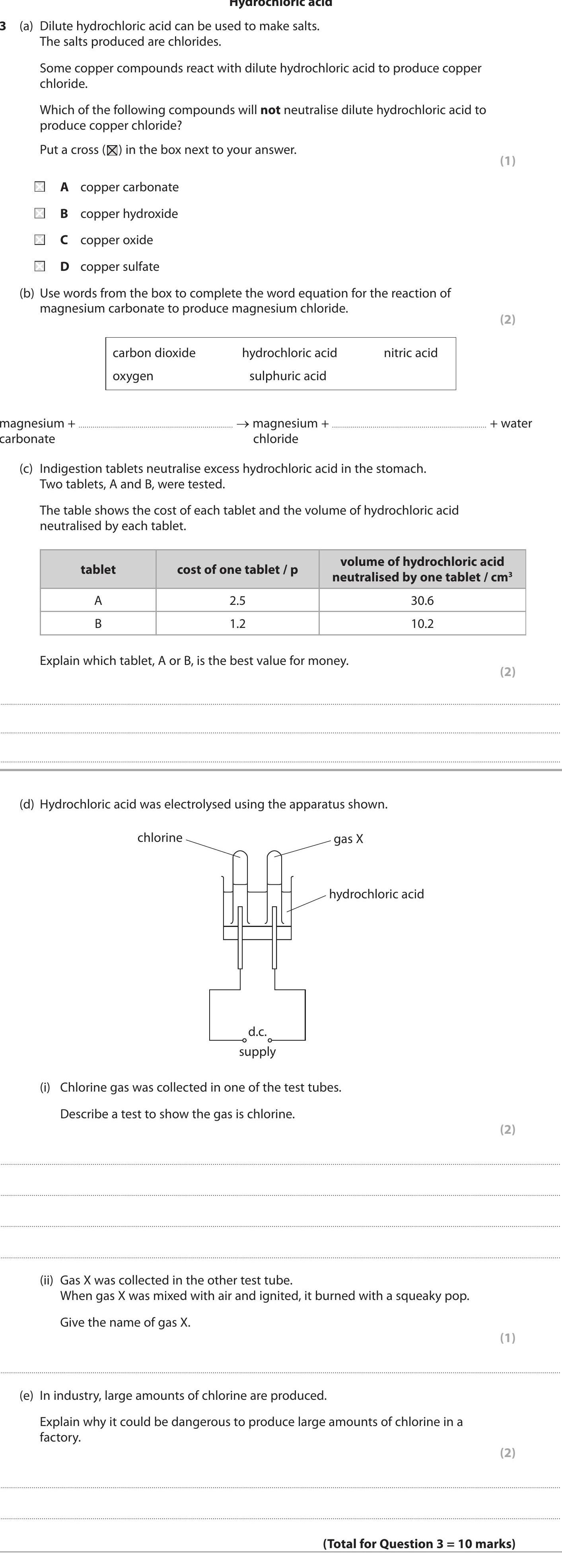 GCSE Edexcel Chemistry The Process of Electrolysis: Dilute hydrochloric ...