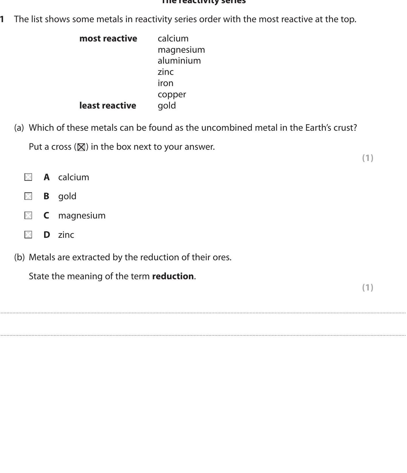 GCSE Edexcel Chemistry The Reactivity Series: The list shows some ...