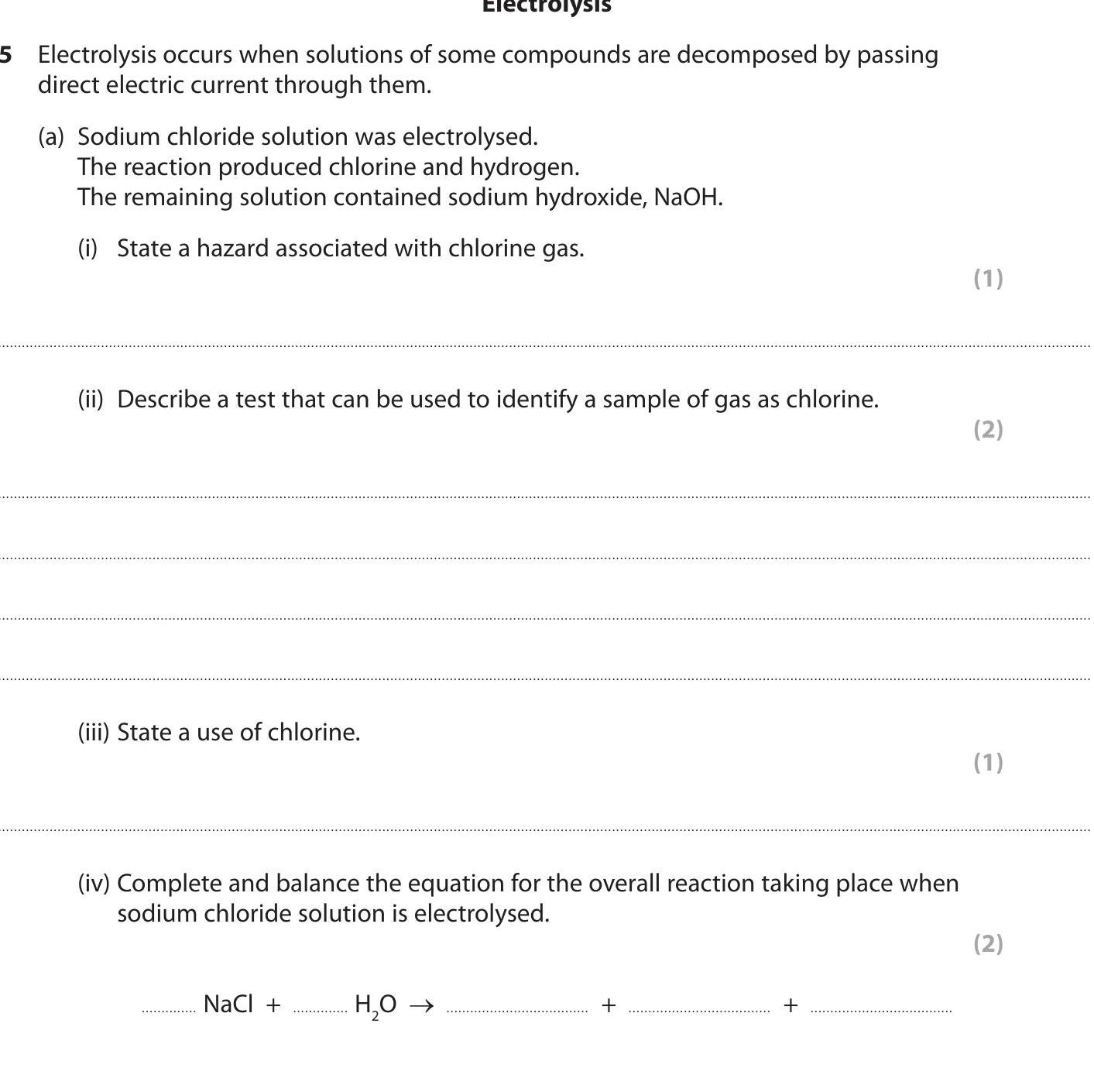 GCSE Edexcel Chemistry Group 7 – Halogens: Electrolysis occurs when solutio