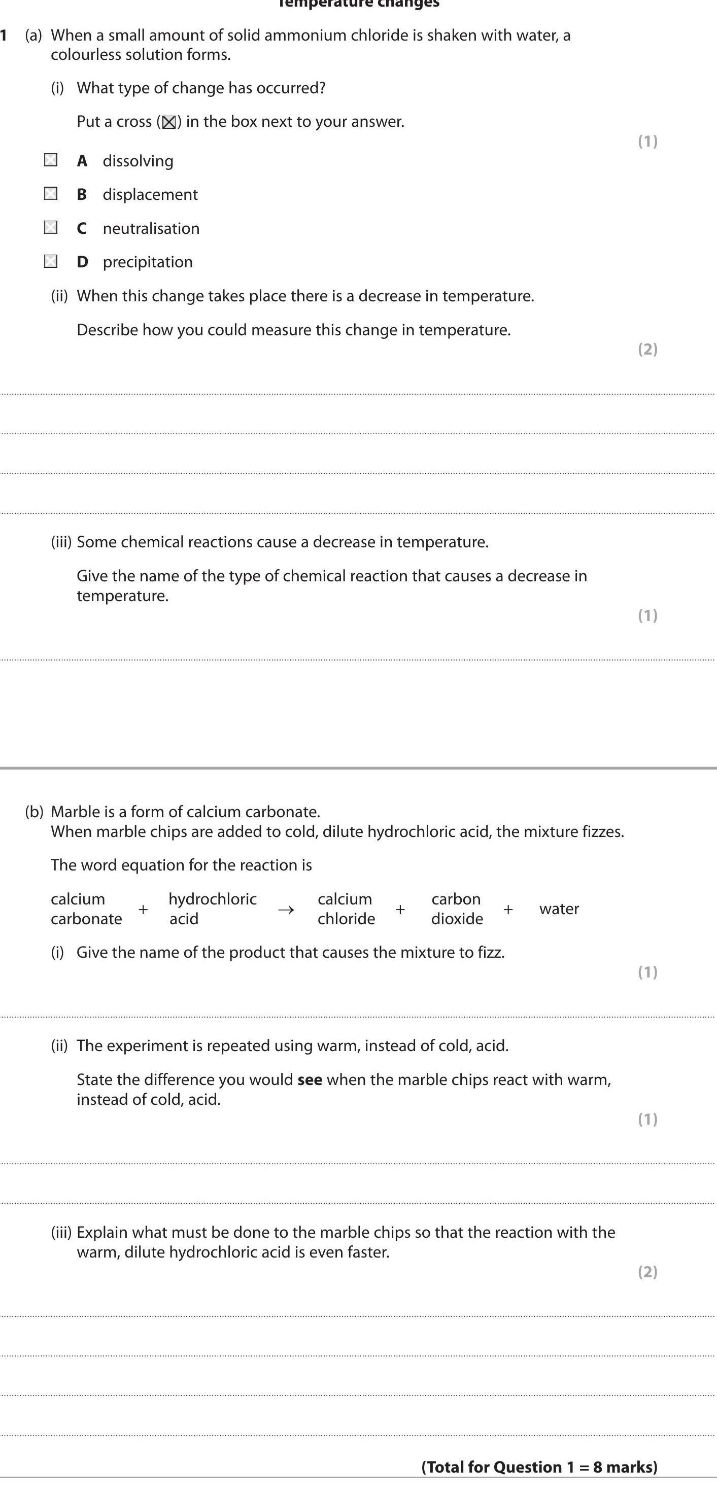 GCSE Edexcel Chemistry Measuring temperature change: When a small ...