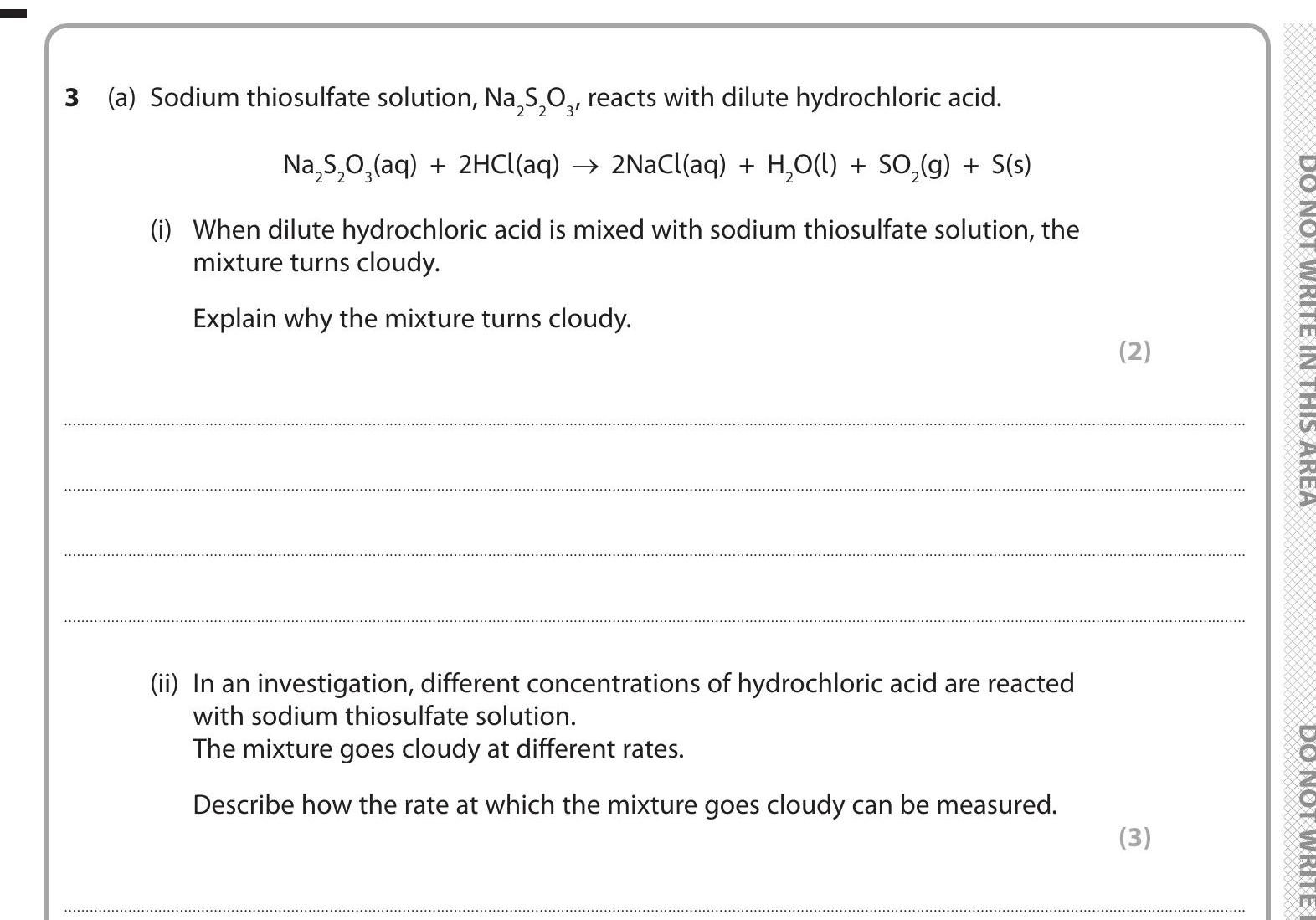 GCSE Edexcel Chemistry Combined Science Reactions of acids: Sodium thiosulfate solution, Na₂
