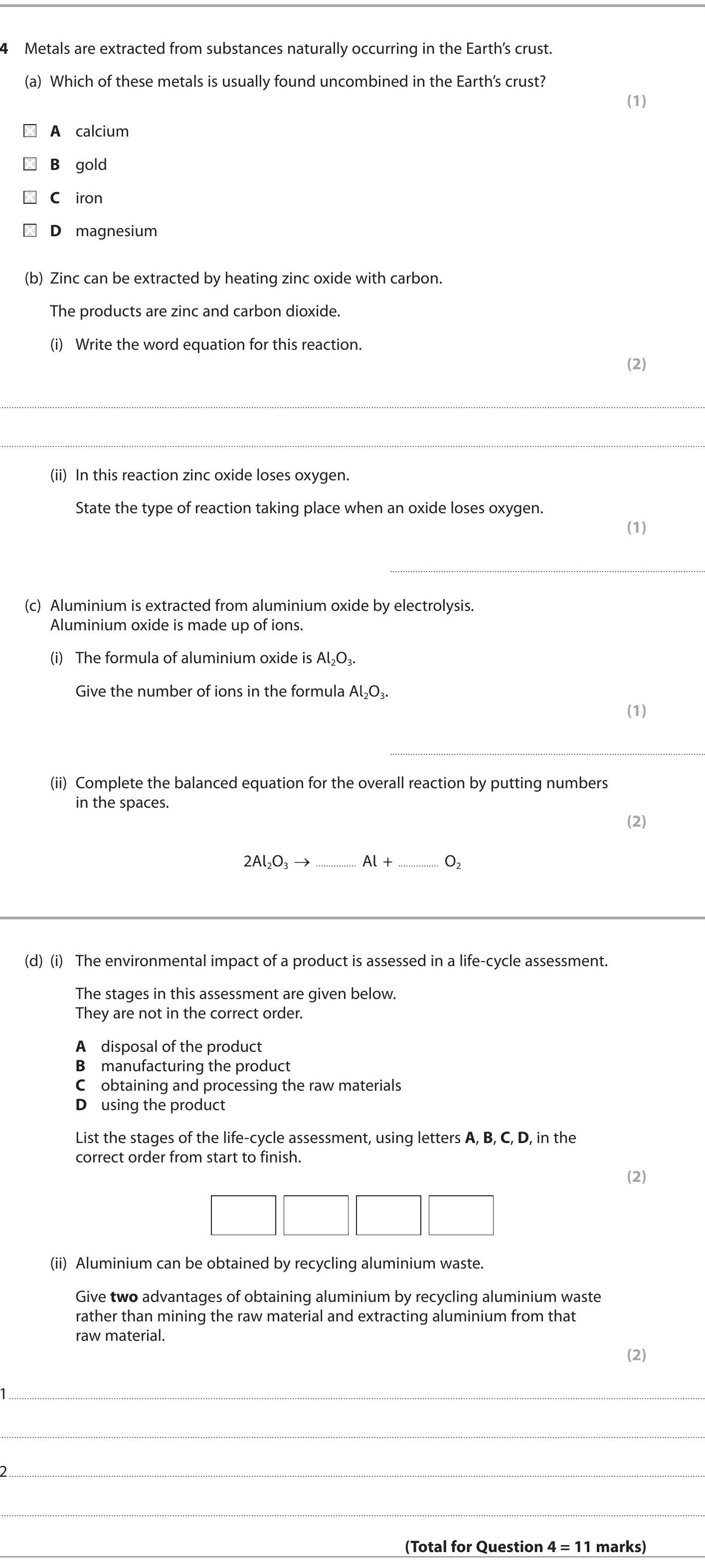 GCSE Edexcel Chemistry Combined Science Electrolysis to extract metals ...