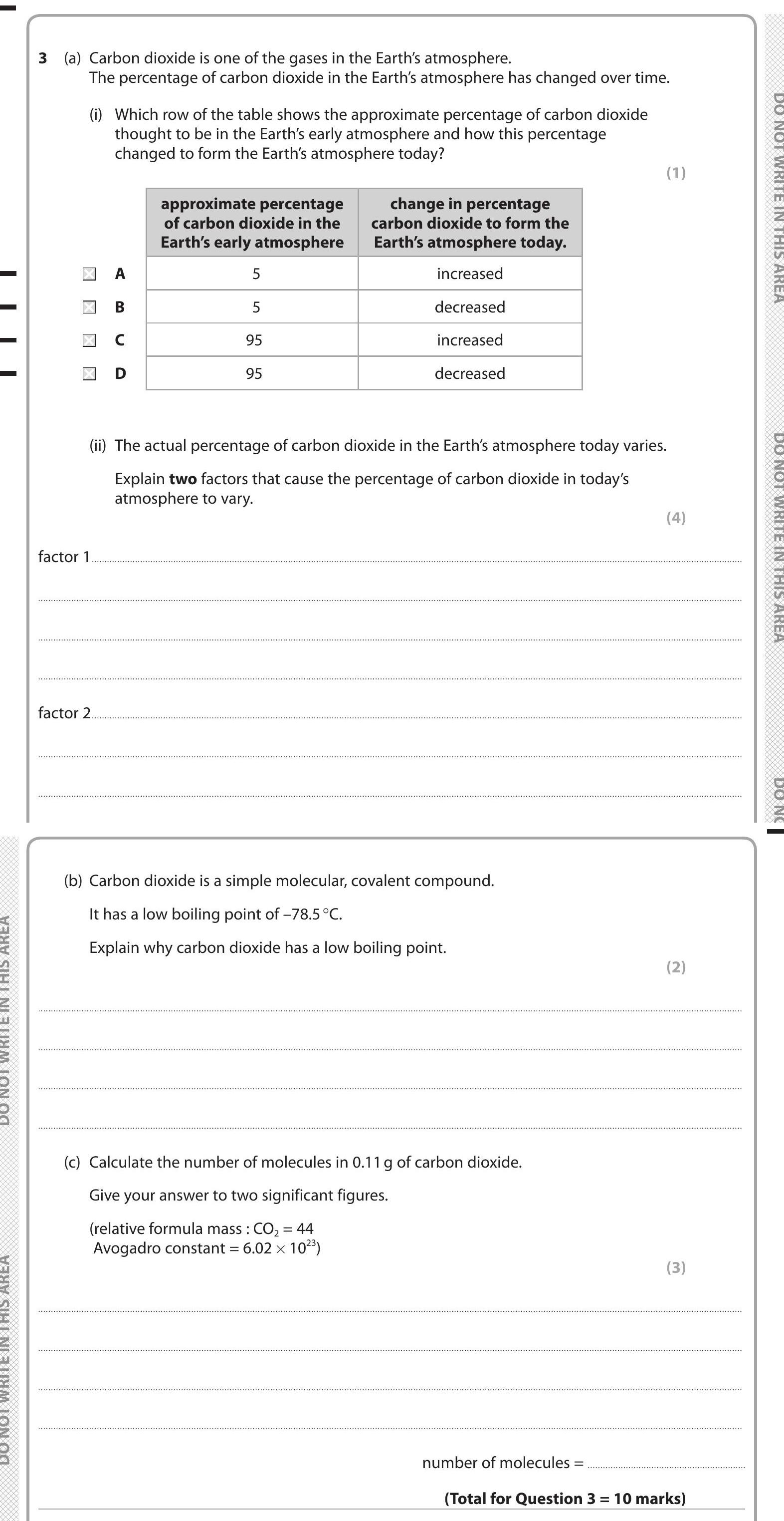 GCSE Edexcel Chemistry Combined Science Greenhouse Gases: 3 (a) Carbon ...