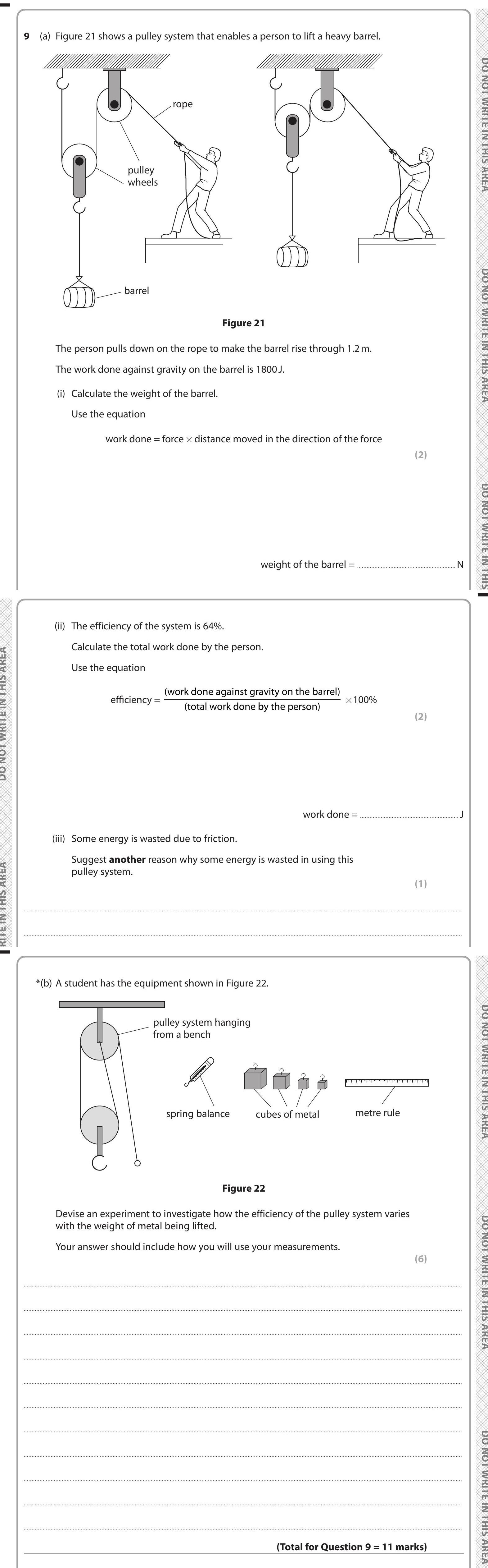GCSE Edexcel Physics Work done: Figure 21 shows a pulley system