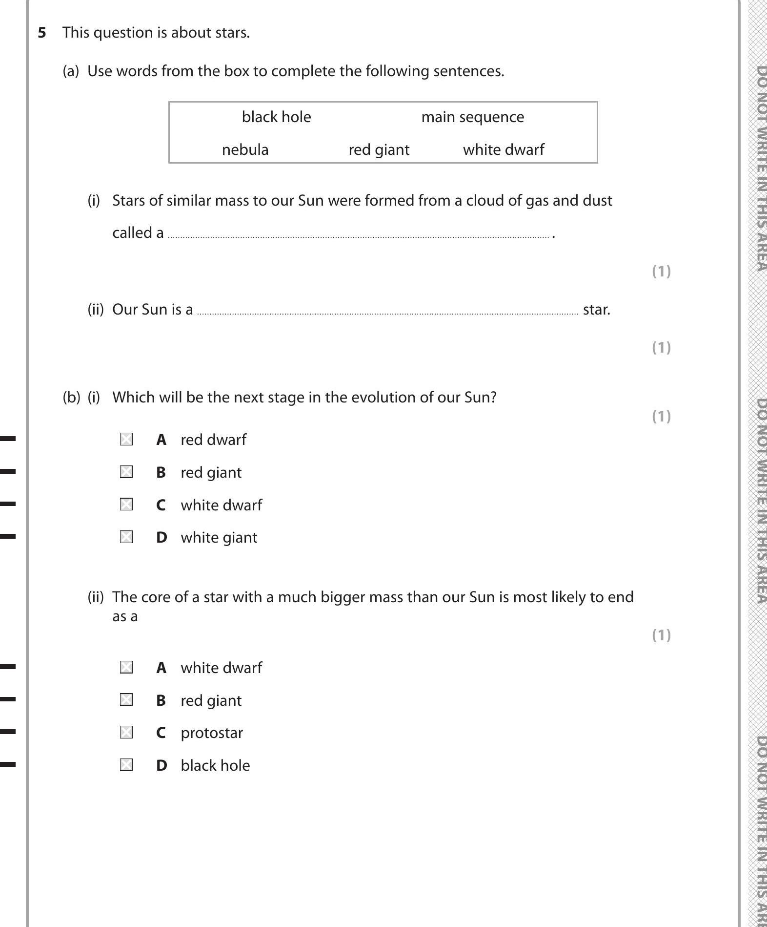 GCSE Edexcel Physics Life Cycle of Stars: This question is about stars.