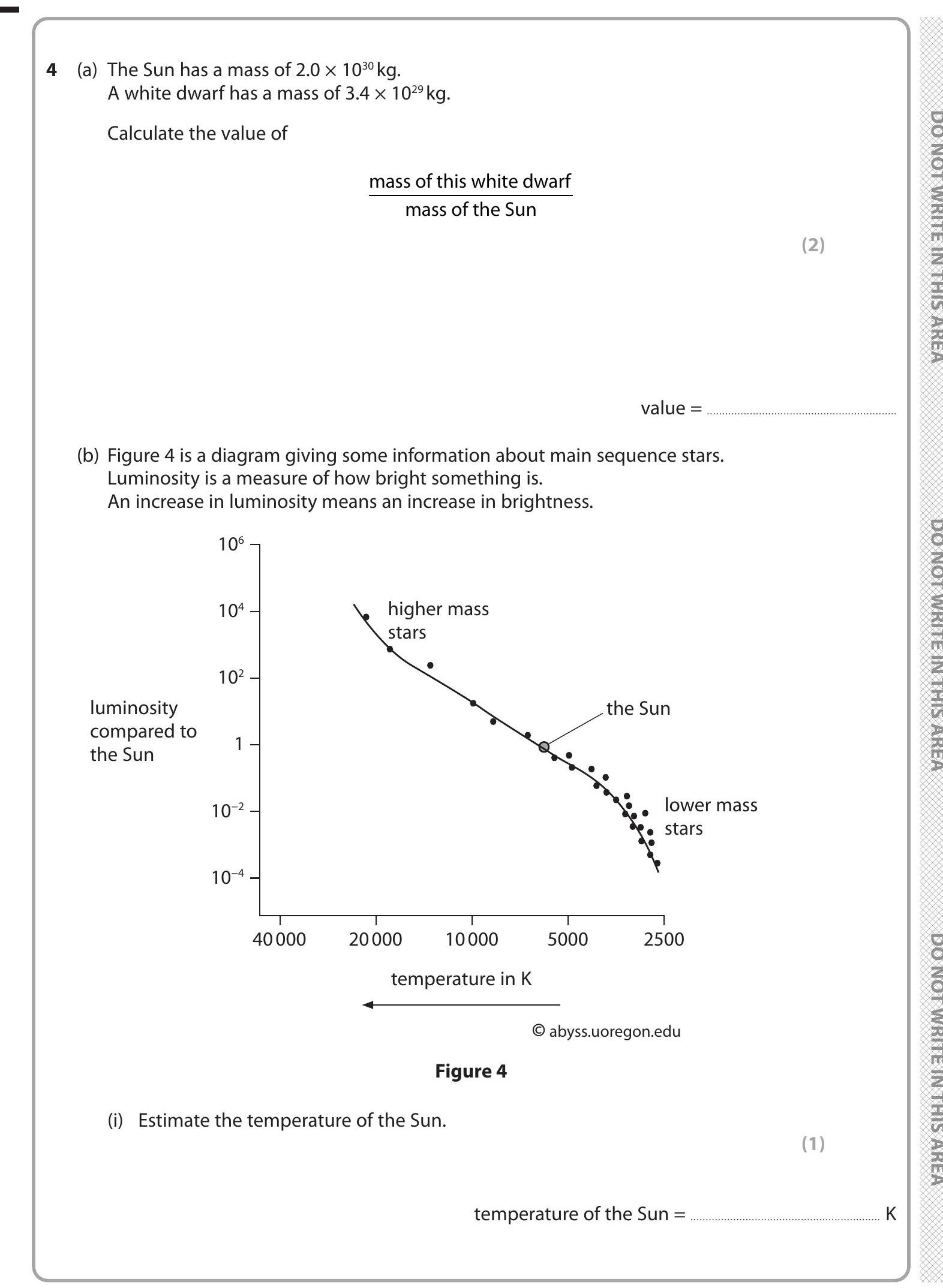 GCSE Edexcel Physics Solar system: 4 (a) The Sun has a mass of 2.0