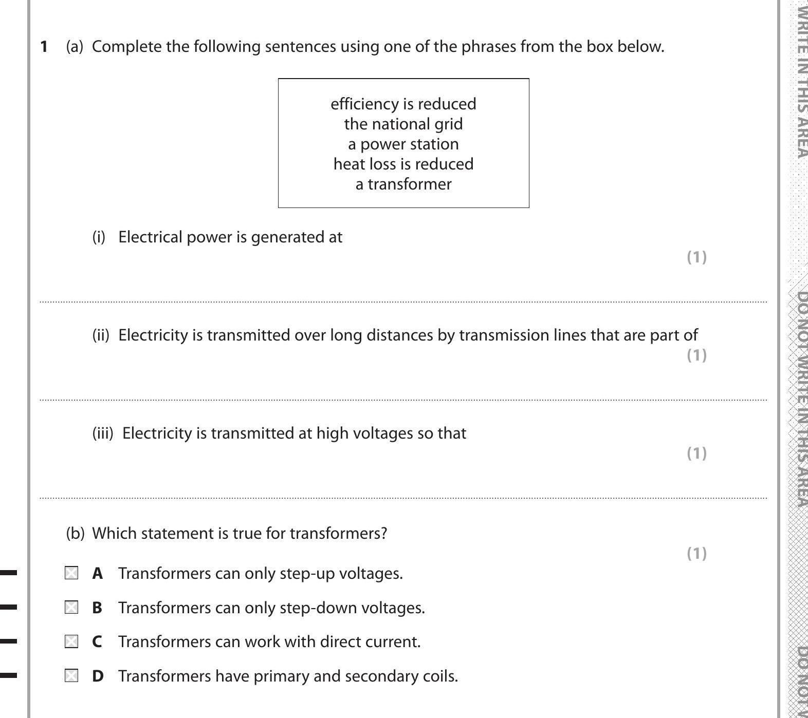 GCSE Edexcel Physics Transformers: 1. Complete the following senten