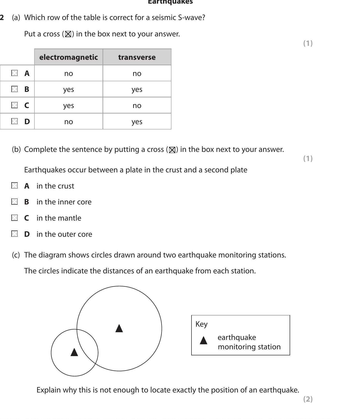 GCSE Edexcel Physics Waves: 2. (a) Which row of the table is