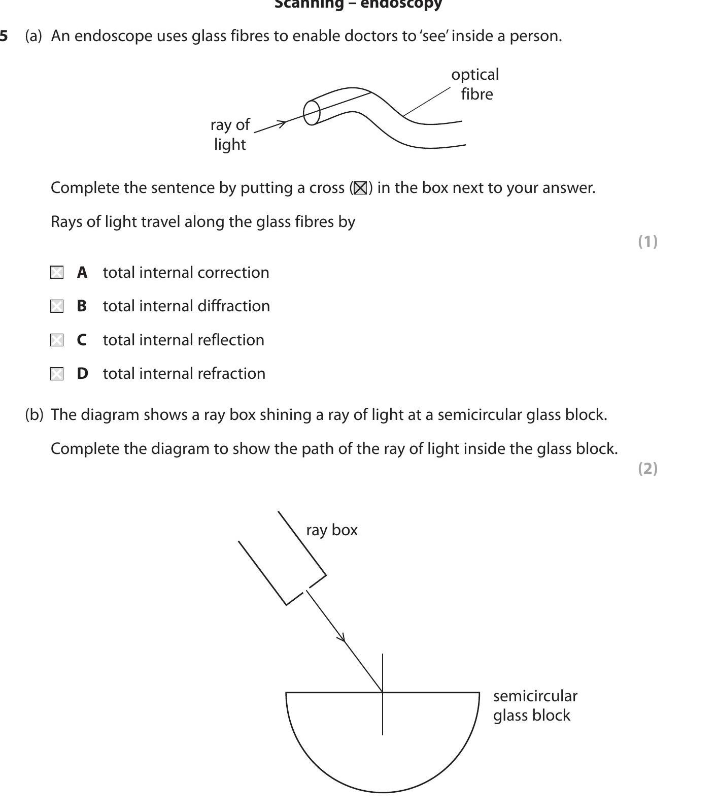 GCSE Edexcel Physics Refraction: An endoscope uses glass fibres t