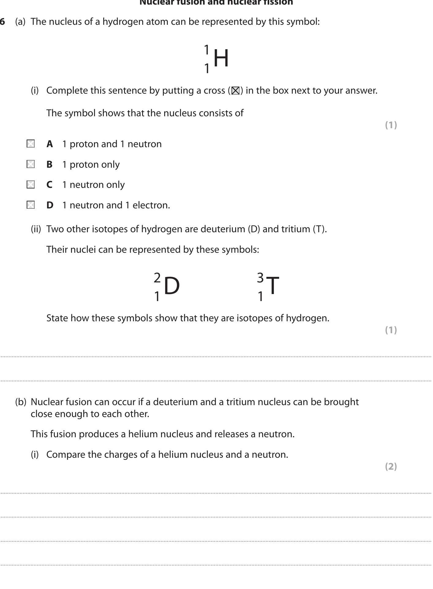 GCSE Edexcel Physics Nuclear equations: The nucleus of a hydrogen atom c