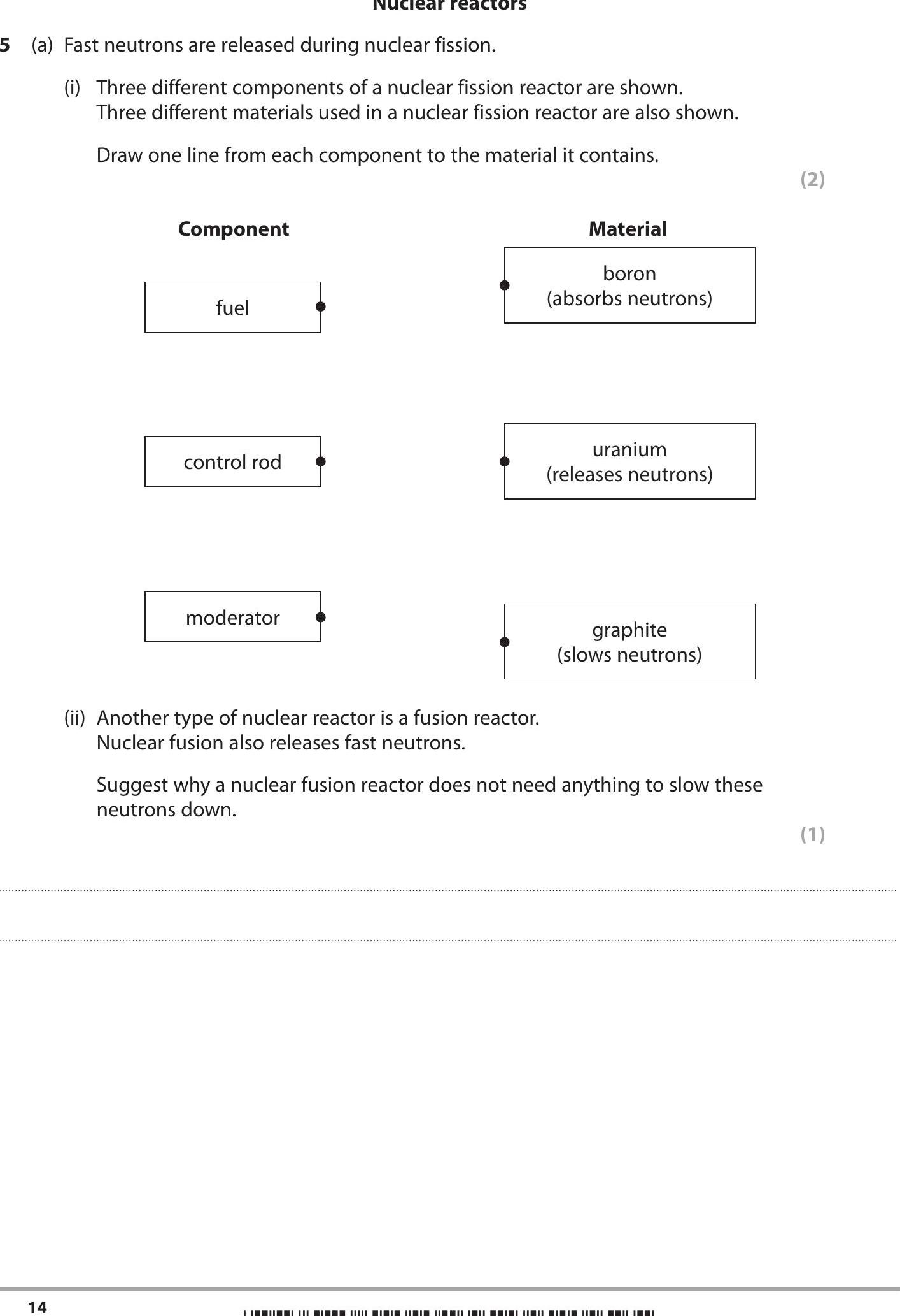 GCSE Edexcel Physics Nuclear Fusion: 5 (a) Fast neutrons are released