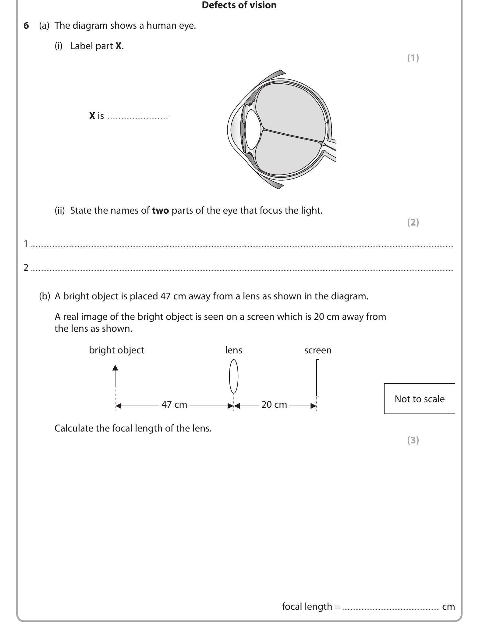 GCSE Edexcel Physics Lenses: 6 (a) The diagram shows a human