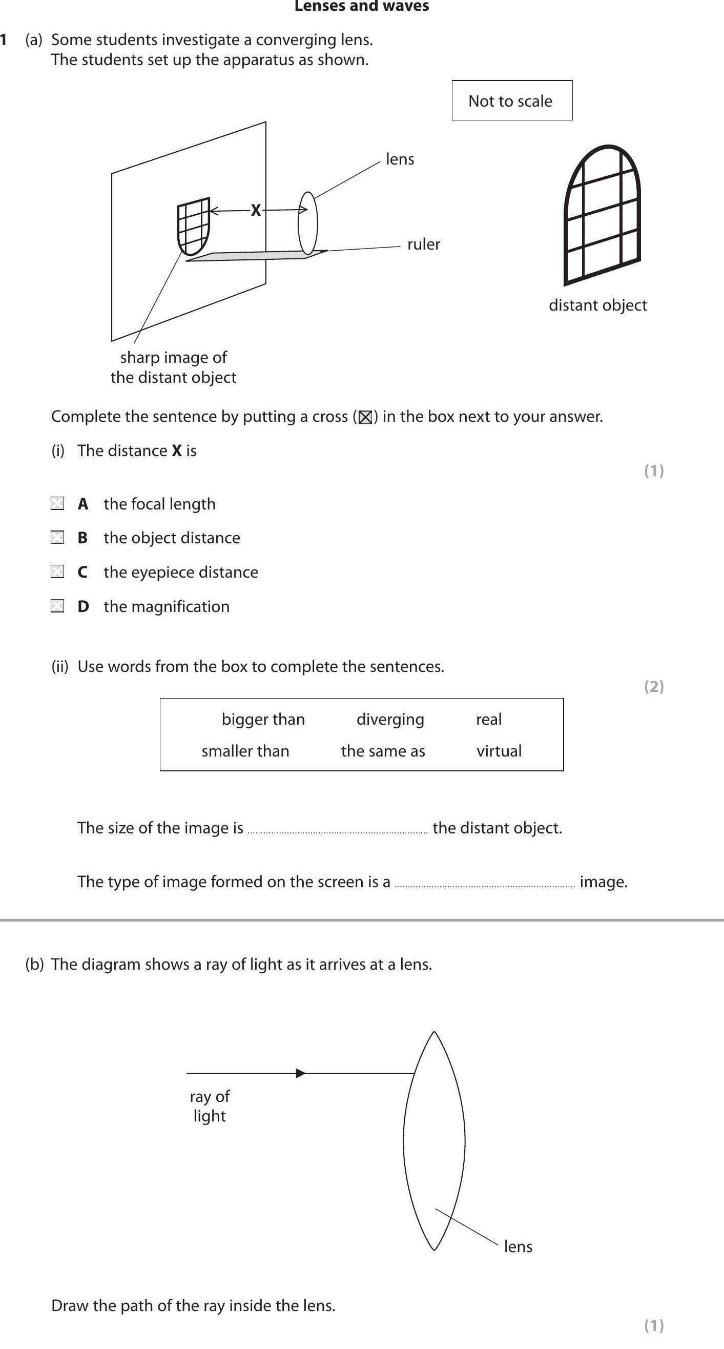 GCSE Edexcel Physics Refraction: Some students investigate a conv