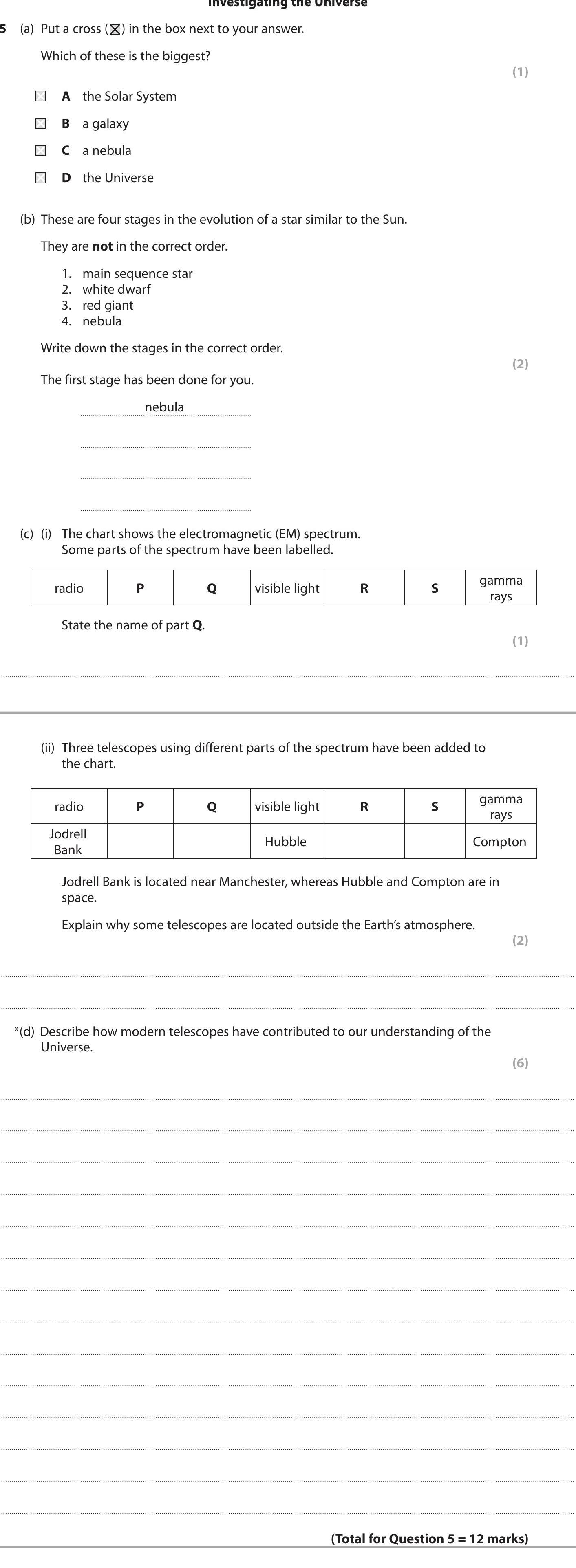 GCSE Edexcel Physics The Electromagnetic Spectrum: 5 (a) Put a cross ...