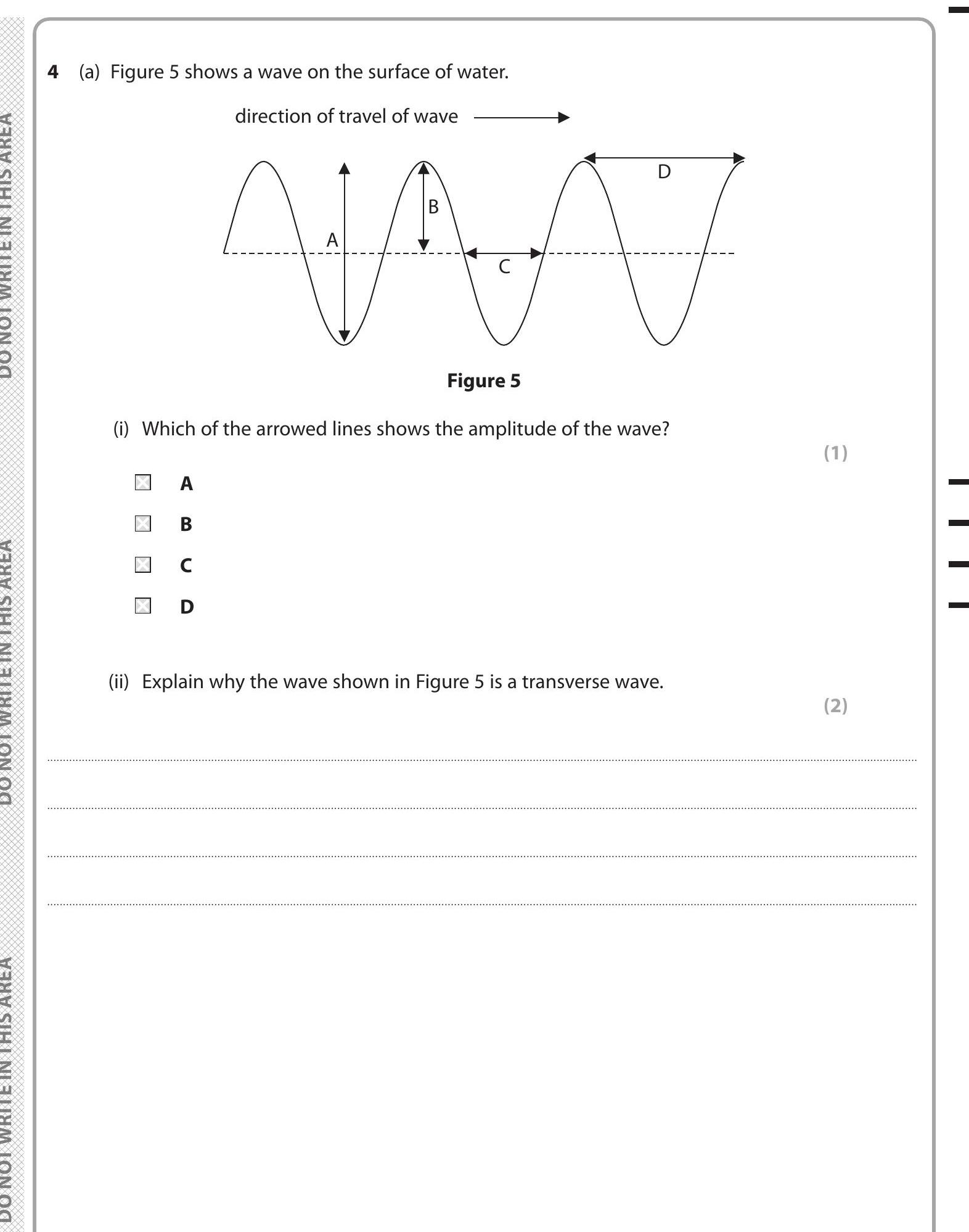 GCSE Edexcel Physics Combined Science Waves: Figure 5 shows a wave on the sur