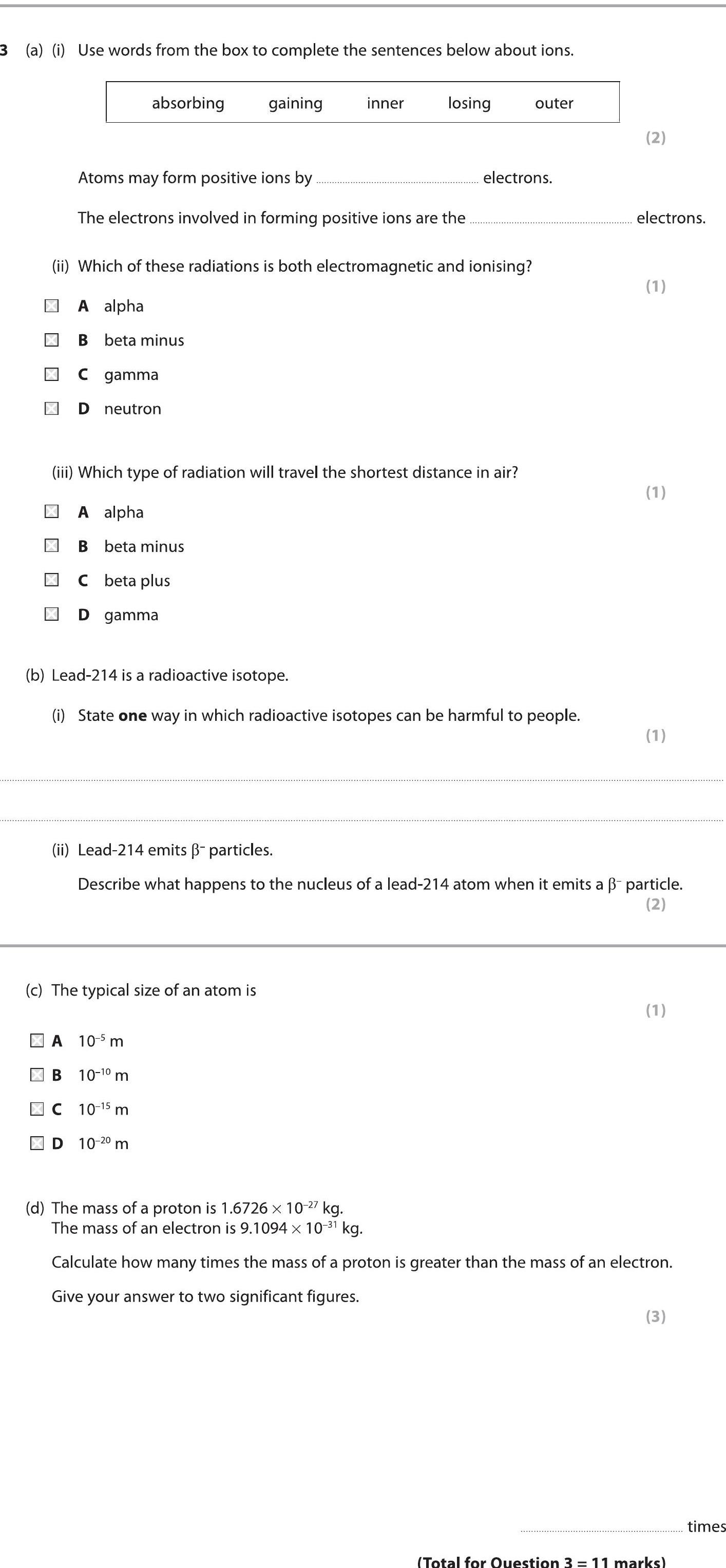 GCSE Edexcel Physics Combined Science The Atom: 3 (a) (i) Use words ...