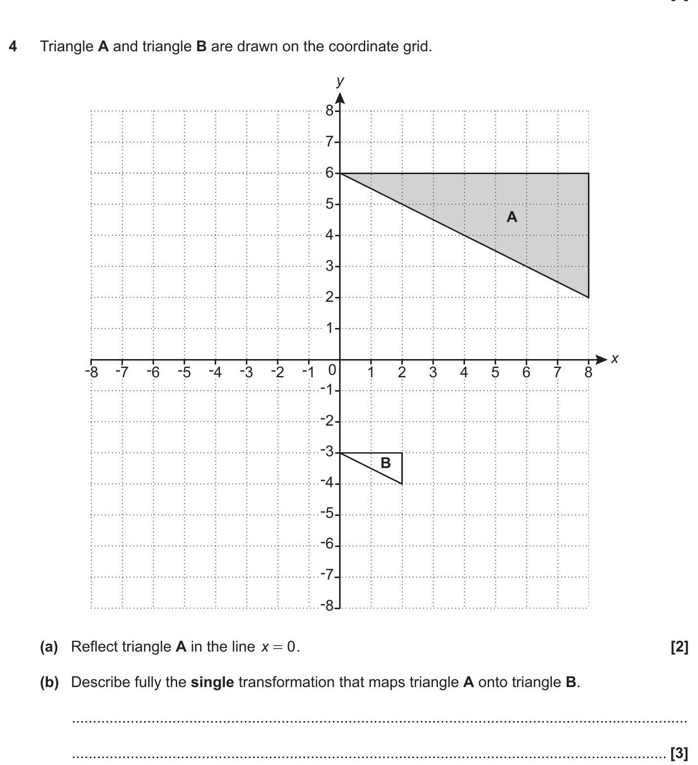 GCSE OCR Maths Transformations: Triangle A and triangle B are dr