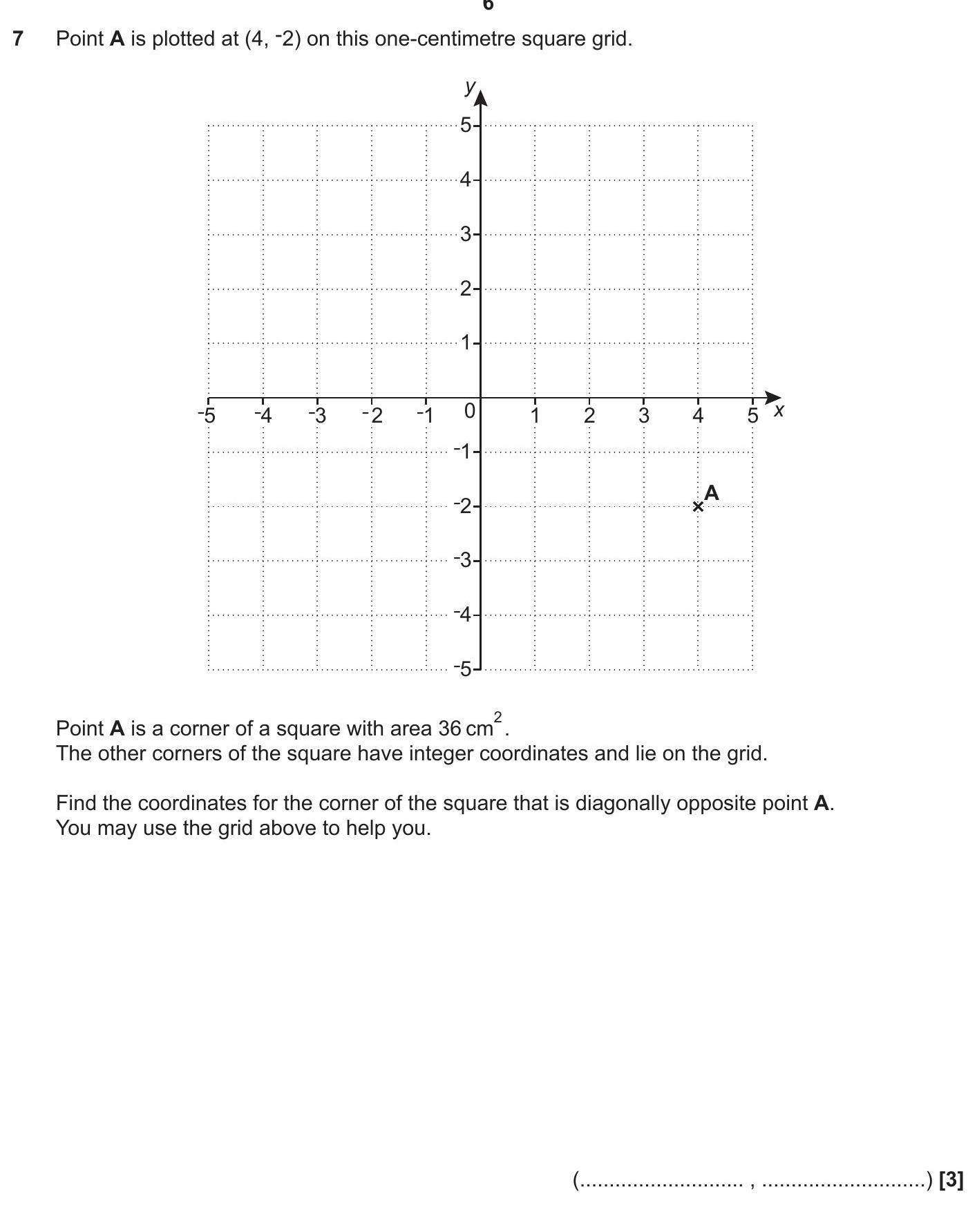 GCSE OCR Maths Straight line graphs: Point A is plotted at (4, -2) on