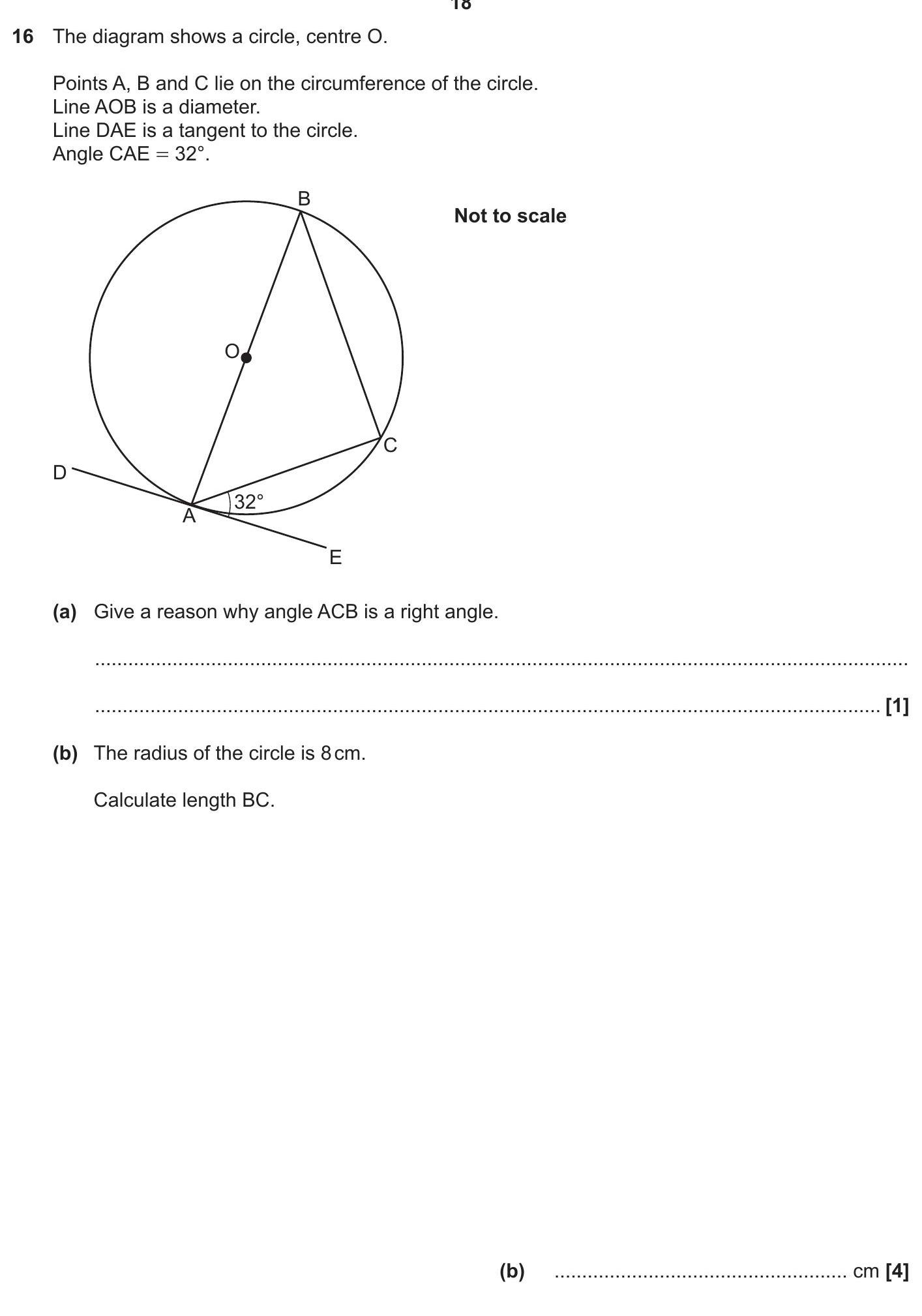 GCSE OCR Maths Circle theorems: The diagram shows a circle, cent