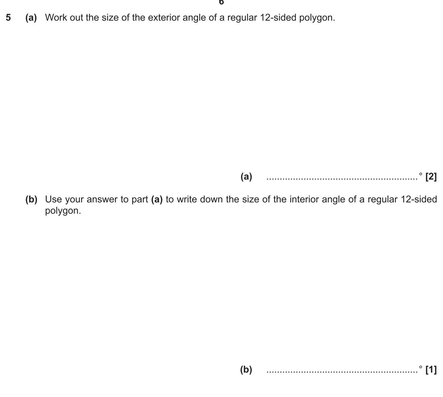 GCSE OCR Maths Polygons: 5 (a) Work out the size of the