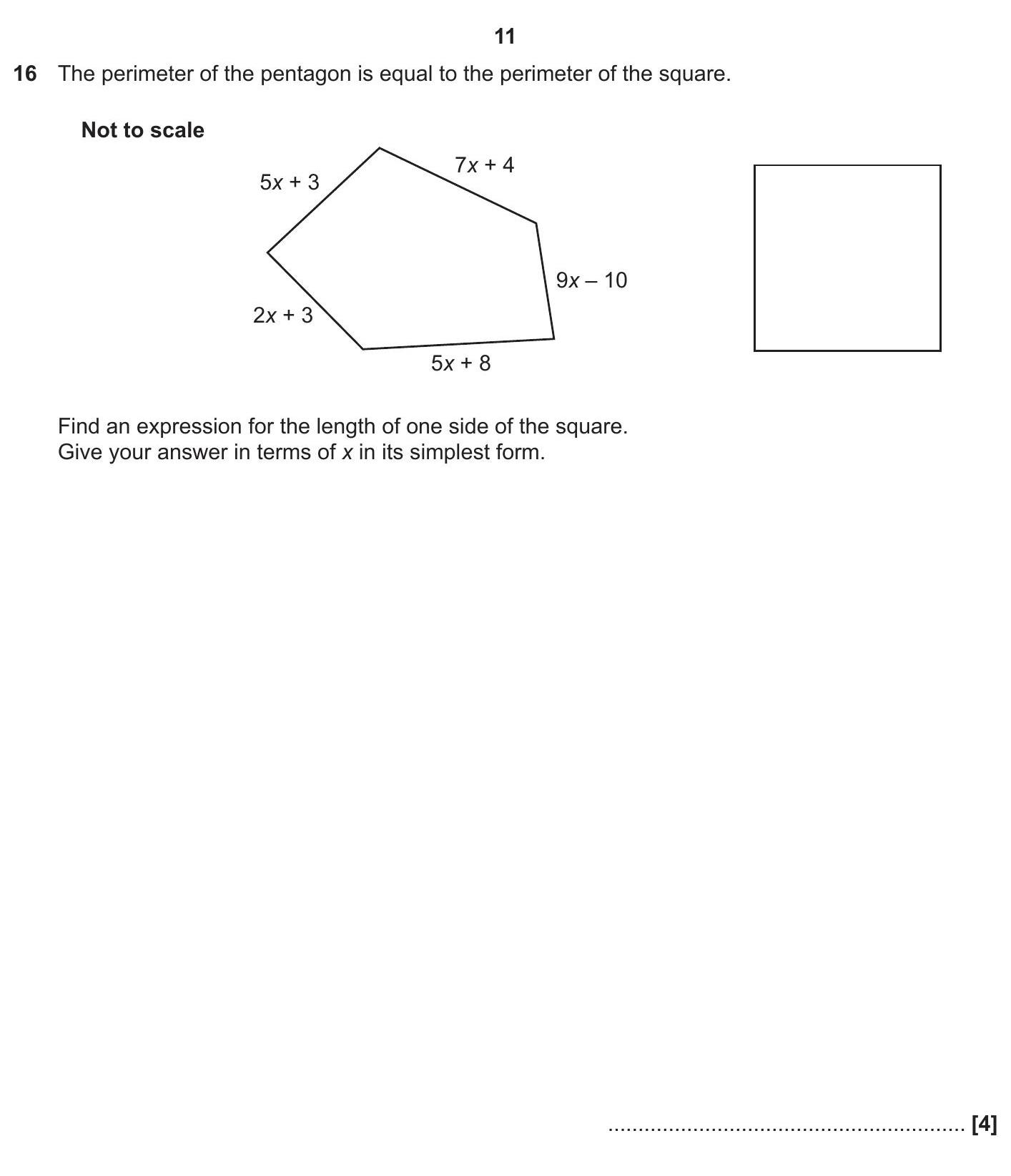 GCSE OCR Maths Solving equations: The perimeter of the pentagon is