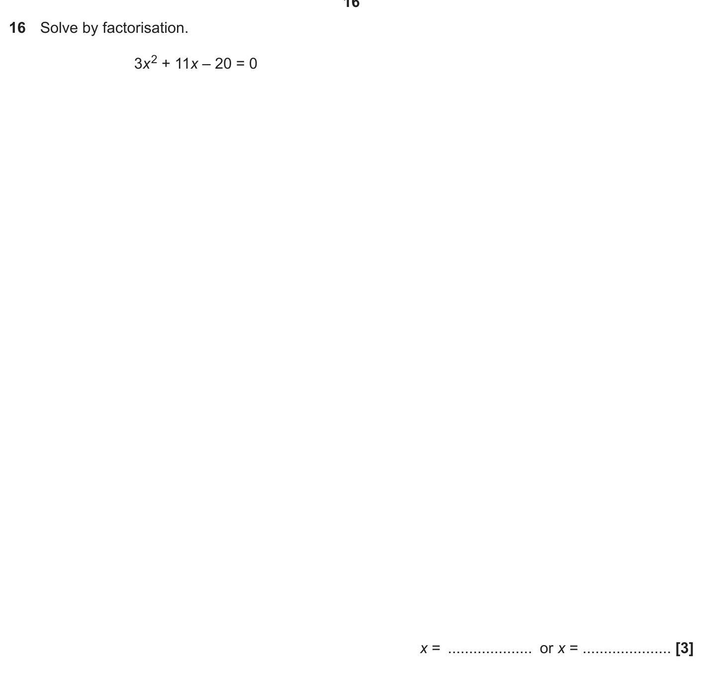 GCSE OCR Maths Solving quadratic equations: Solve by factorisation. 3x² + 1