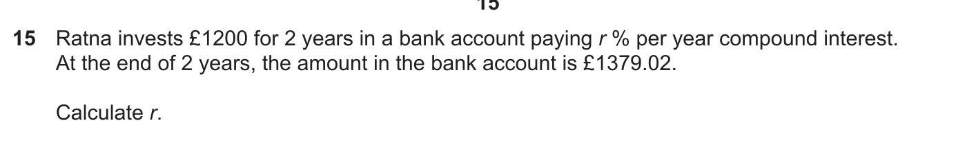 GCSE OCR Maths Dimensions: Ratna invests £1200 for 2 years